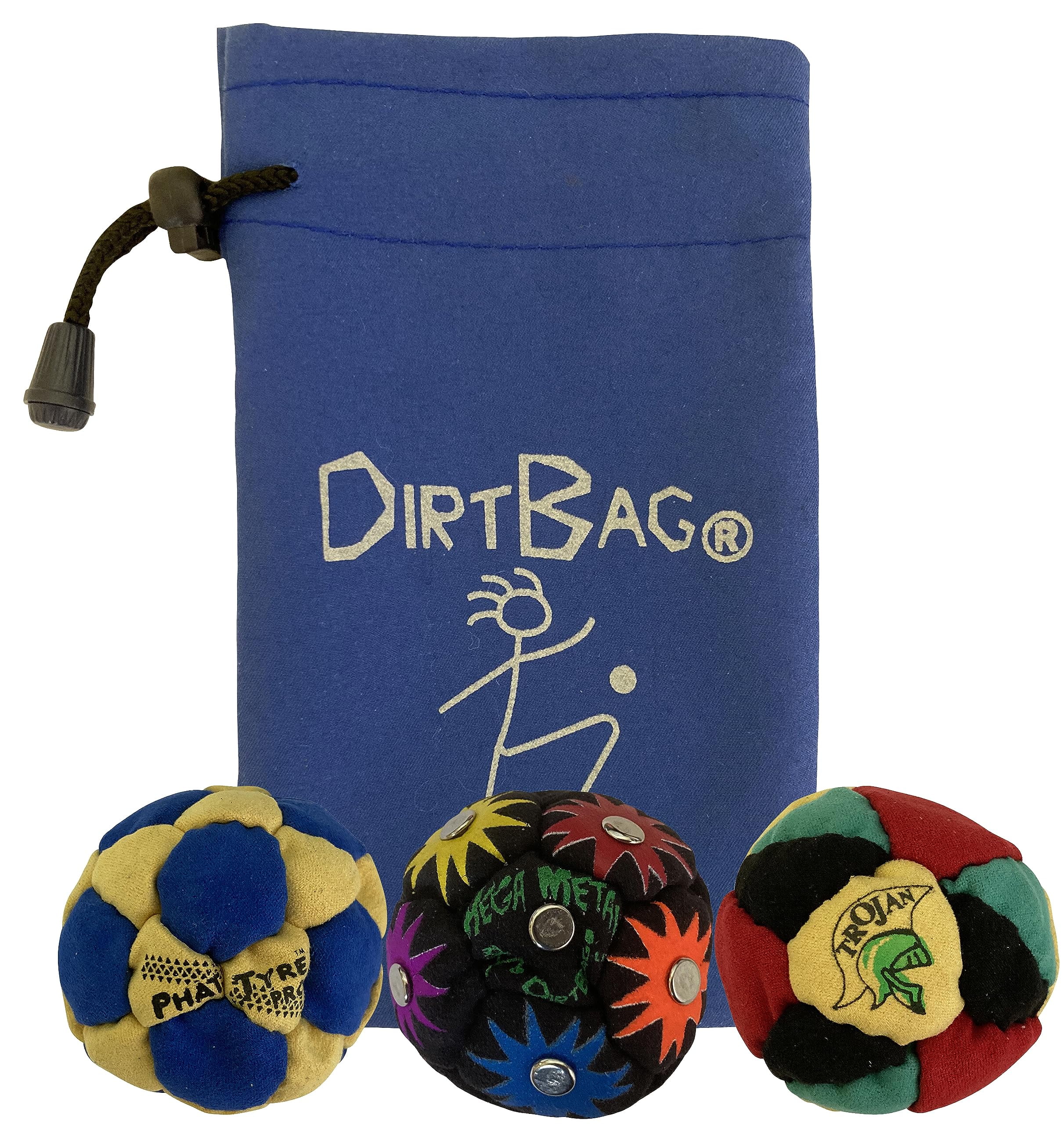 DIRTBAG Lover Footbag Hacky Sack 3-Pack with Pouch, 100% Handmade, Blue ...