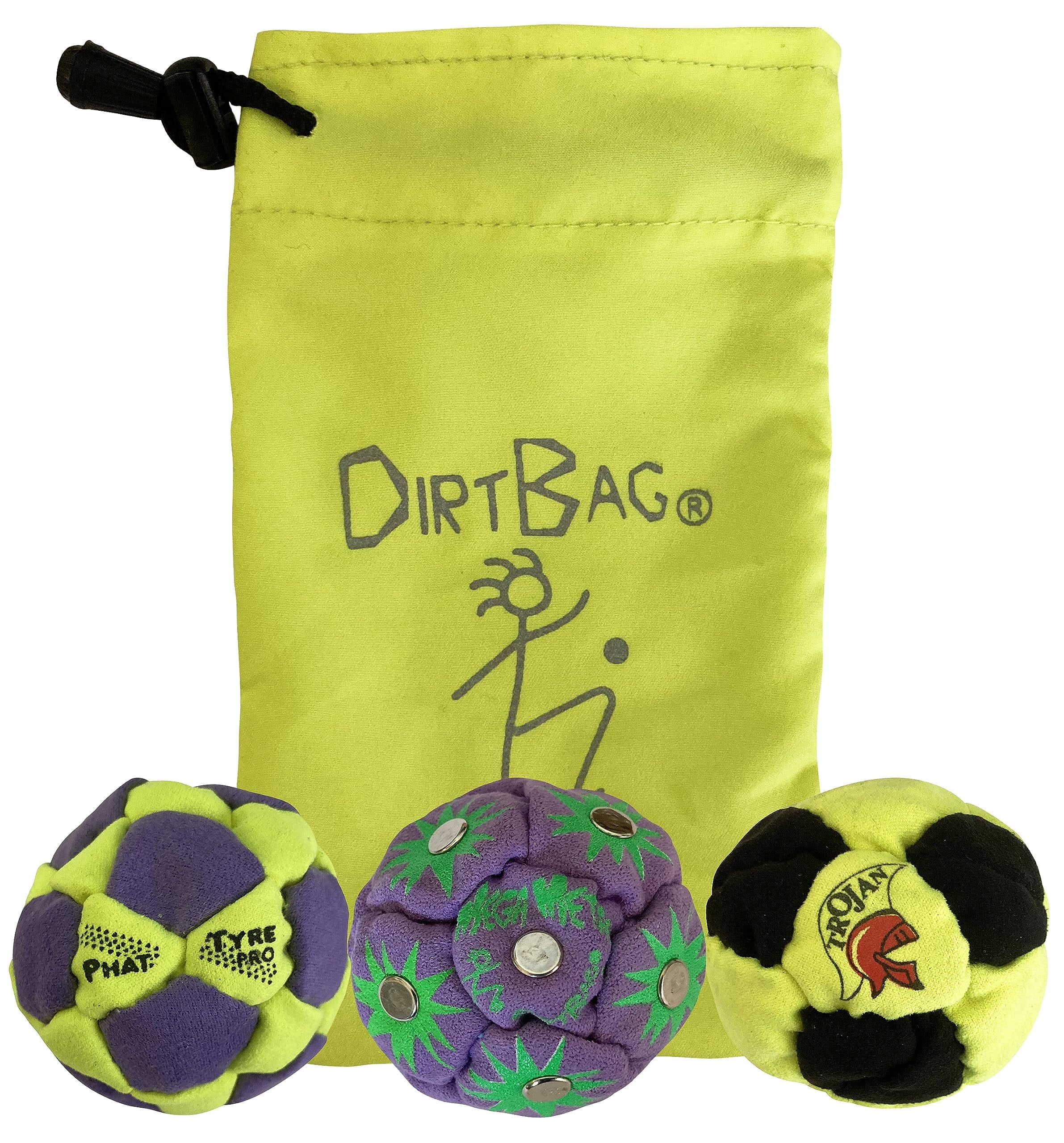 DIRTBAG Lover Footbag 3-Pack with Pouch, 100% Handmade, Neon/Purple ...