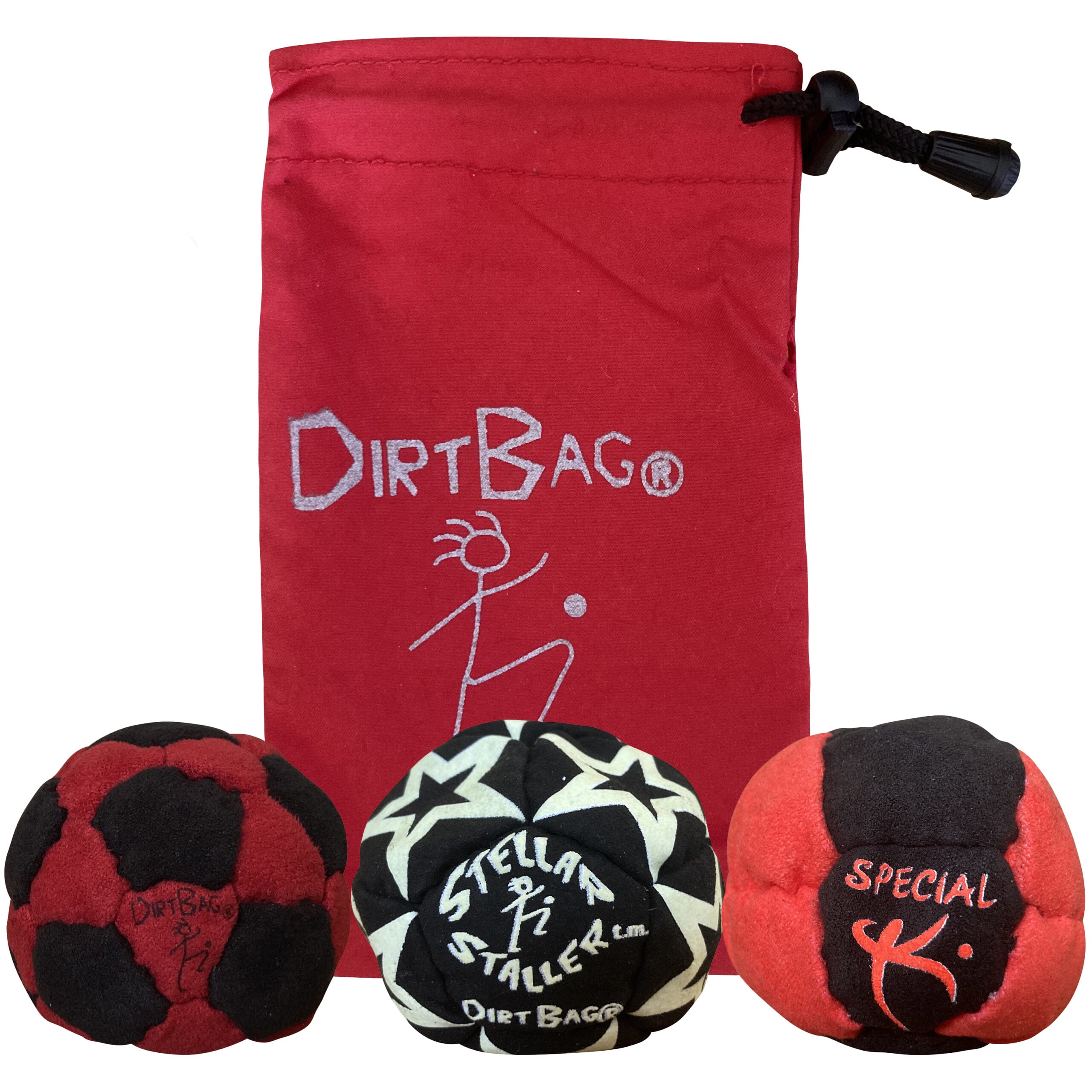 DIRTBAG Medley Footbag Hacky Sack 3-Pack with Pouch, 100% Handmade, Red ...