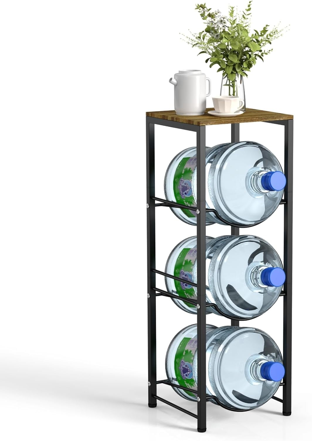 DIRZA 5 Gallon Water Jug Holder with Top Shelf, 3 Tier Water Bottle ...