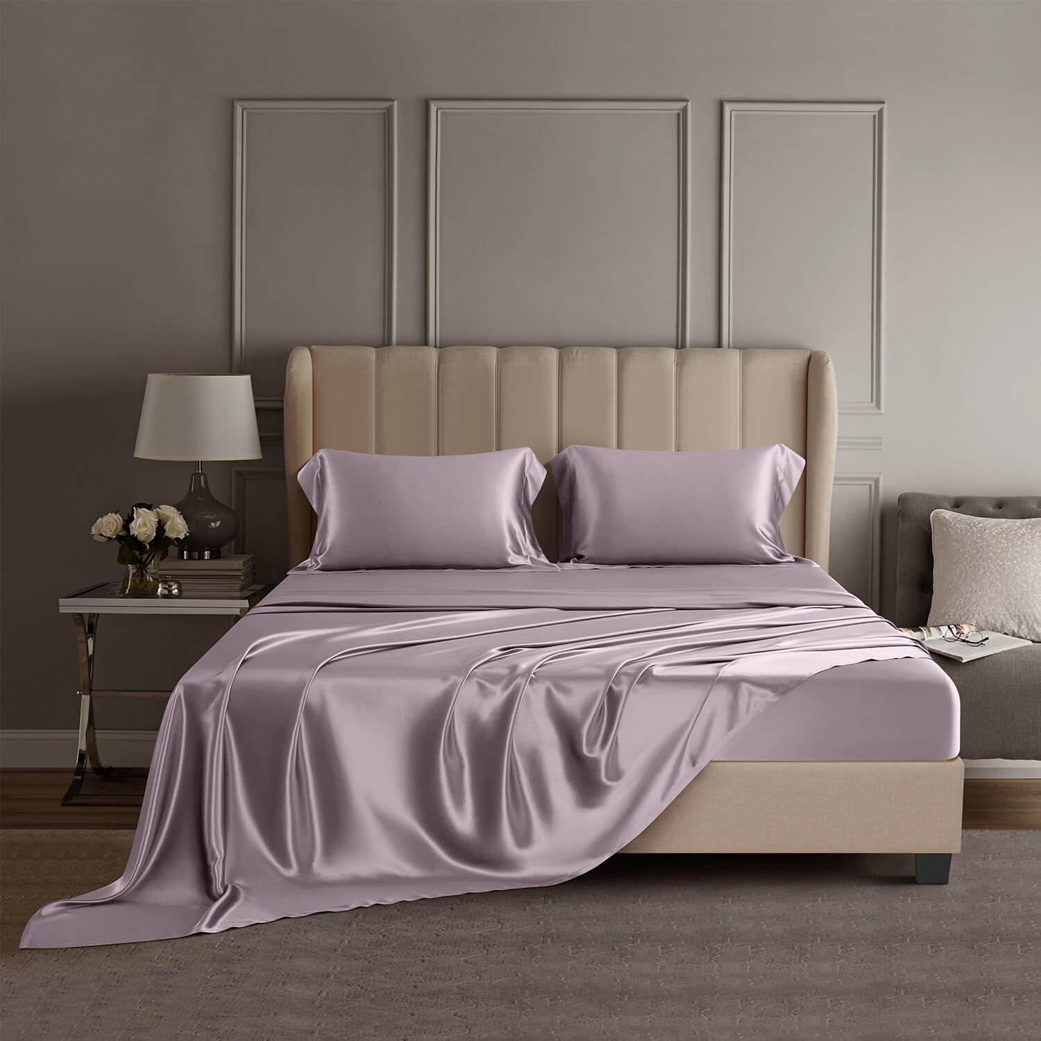 DISANGNI 22 Momme 100% Mulberry Silk Bedding Set - 4-Piece Luxury (2 ...