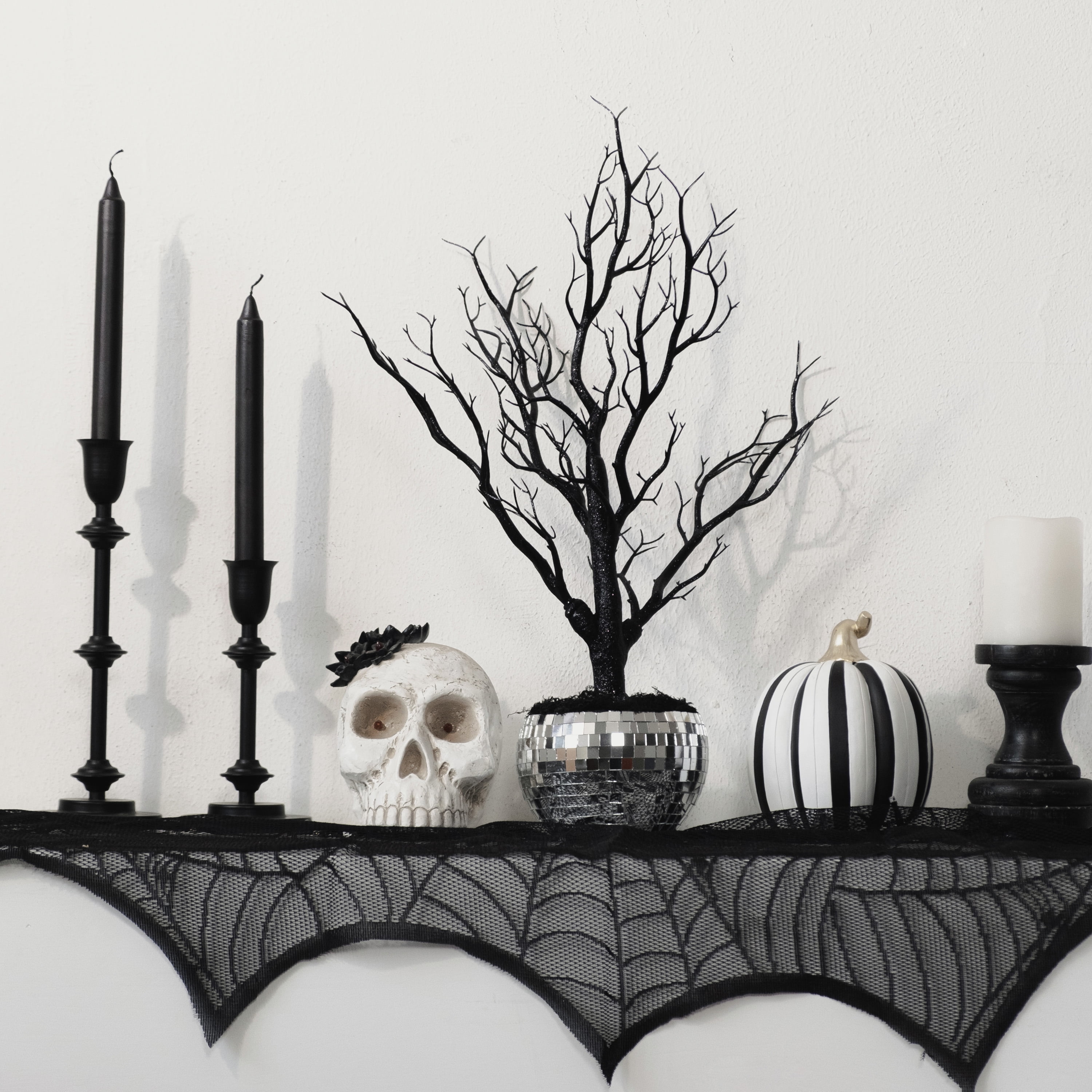 Ghostly Disco Tree Tabletop Decor, Silver & Black, 18", Halloween by ...