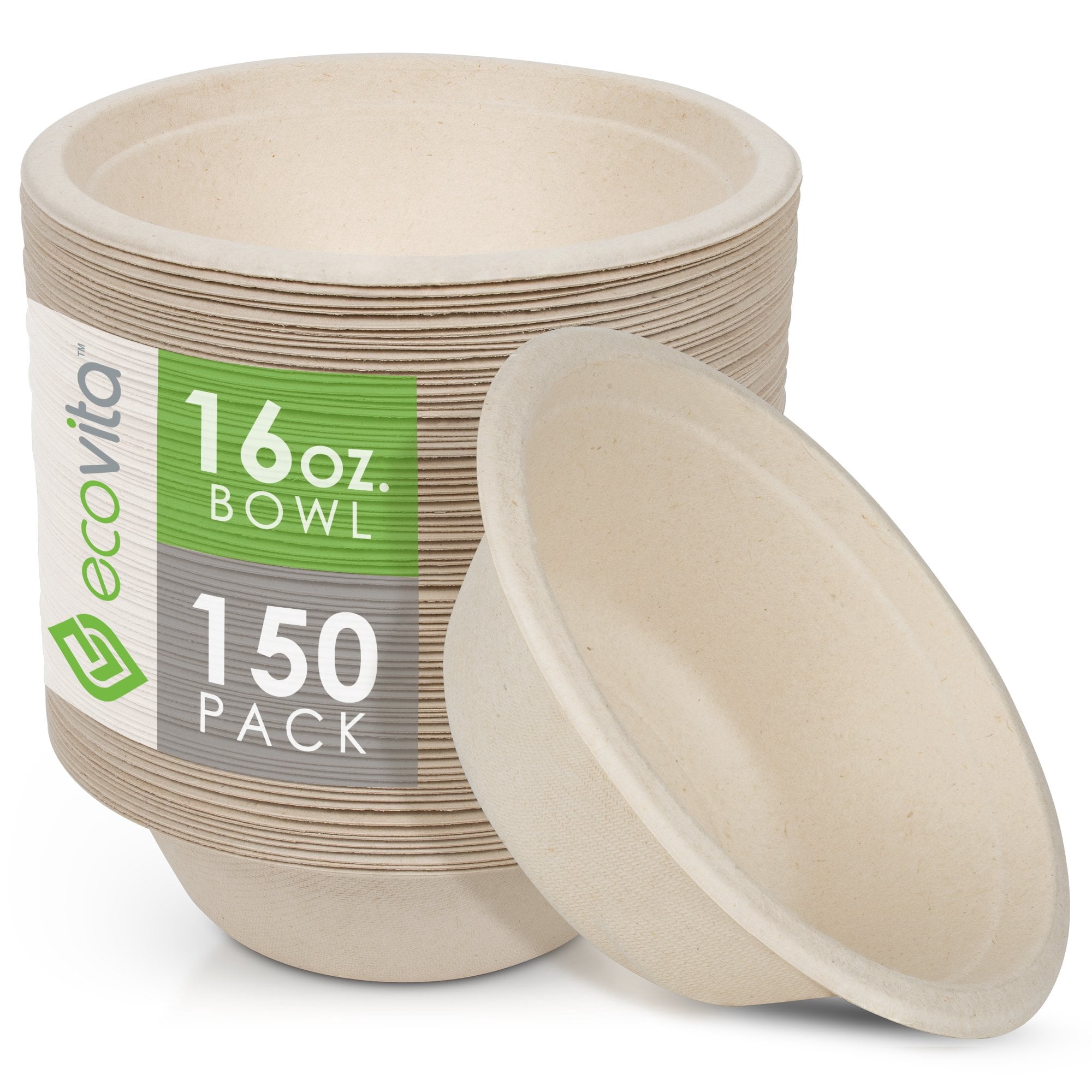 DISEN 100% Compostable Paper Bowls [16 oz.] – 150 Disposable Bowls Eco ...