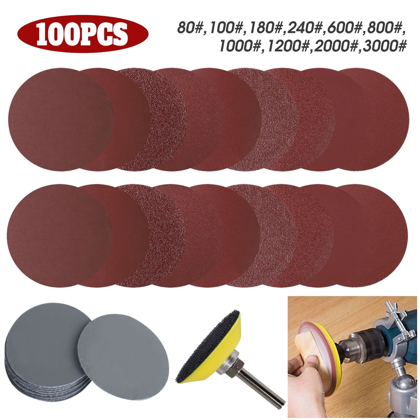 DISEN 100pcs 2" Sanding Disc Pads, Angle Grinder Attachments with 1/4 ...