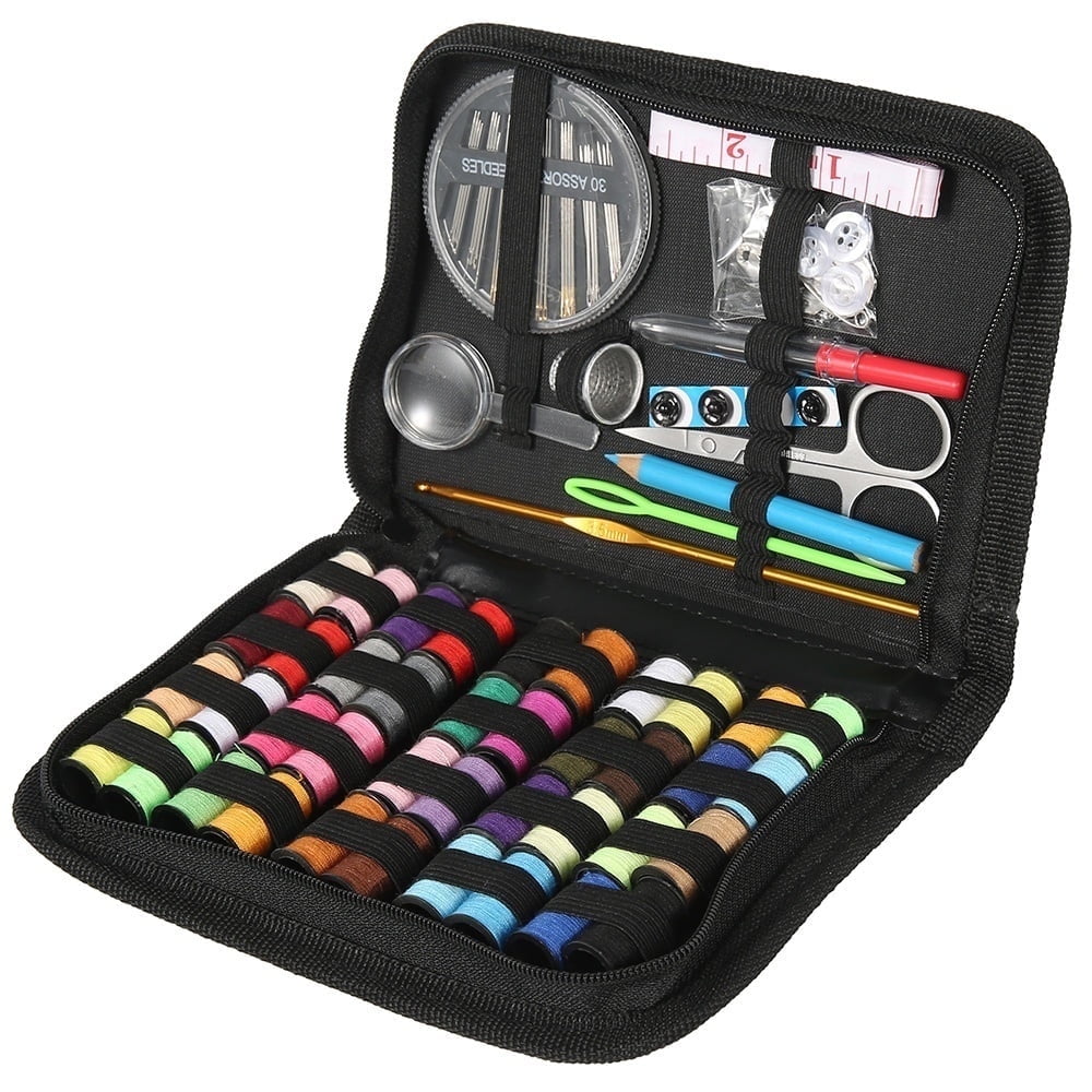 DISEN 128pcs Portable Travel Sewing Box Kit Needles Thread Stitching ...