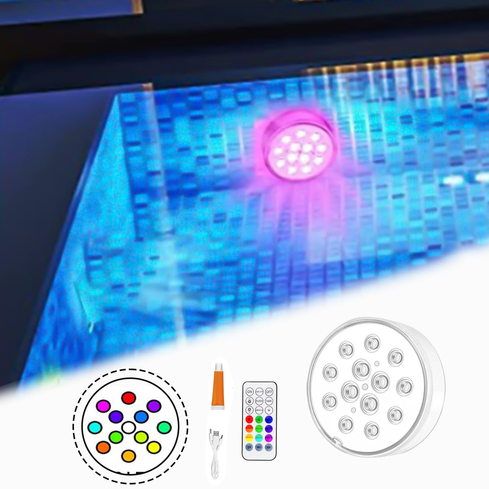 DISEN 1PC Pool Lights & Remote Control, USB Charging Submersible LED ...