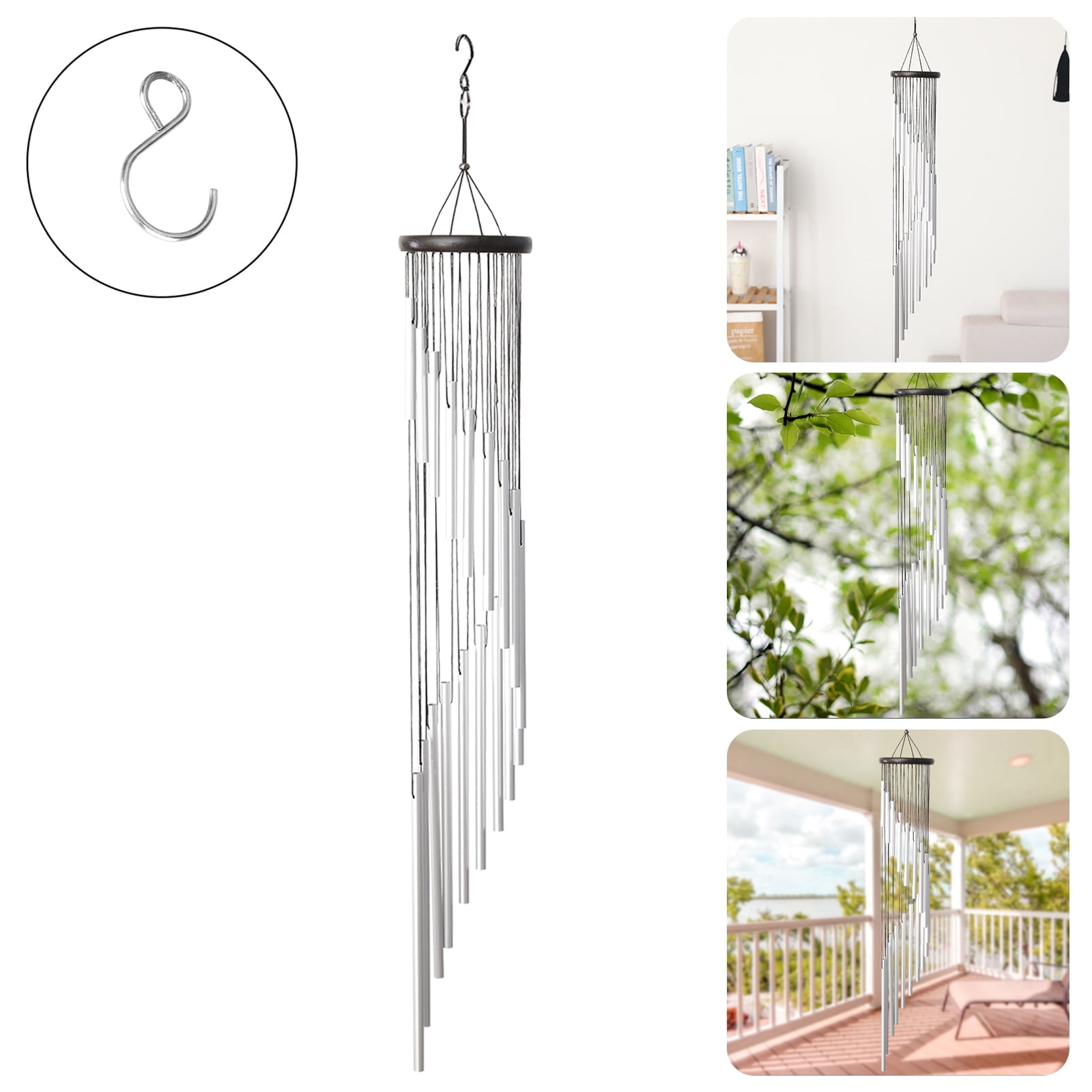 DISEN 36'' Garden Large Wind Chimes, 18 Silver Frosted Aluminum Alloy ...