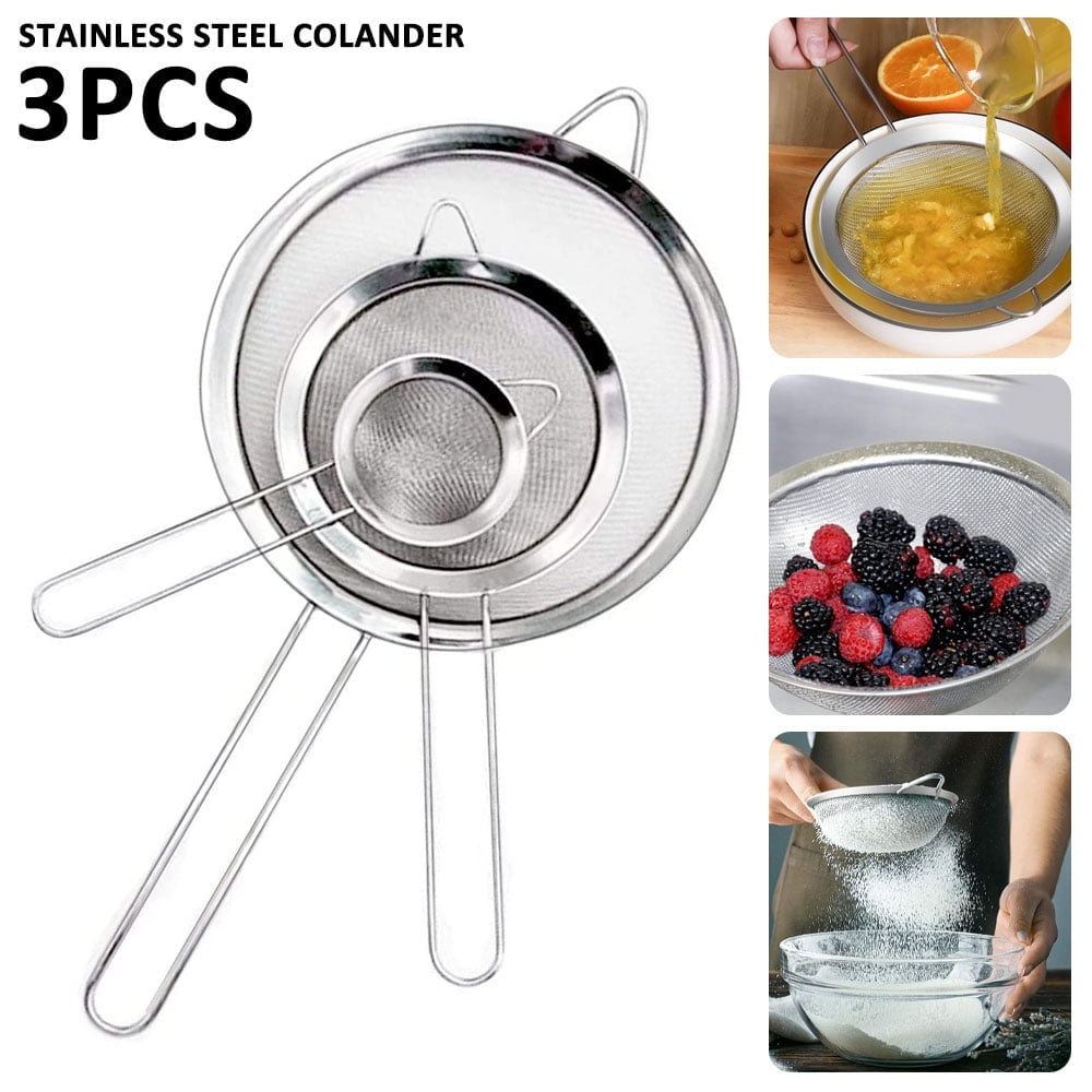 GYDEK 3PCS Fine Mesh Strainers Set Stainless Steel Colander Sieve ...