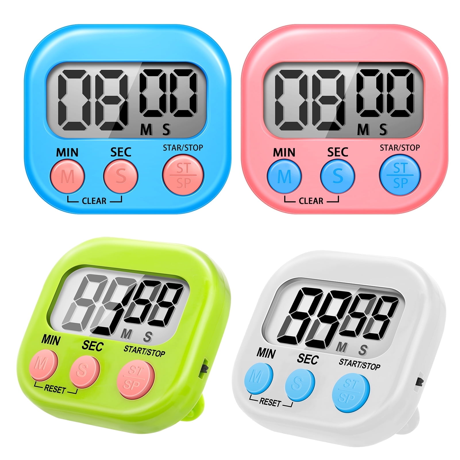 DISEN 4 Pcs Small Digital Kitchen Time, Plastic Classroom Timers for ...