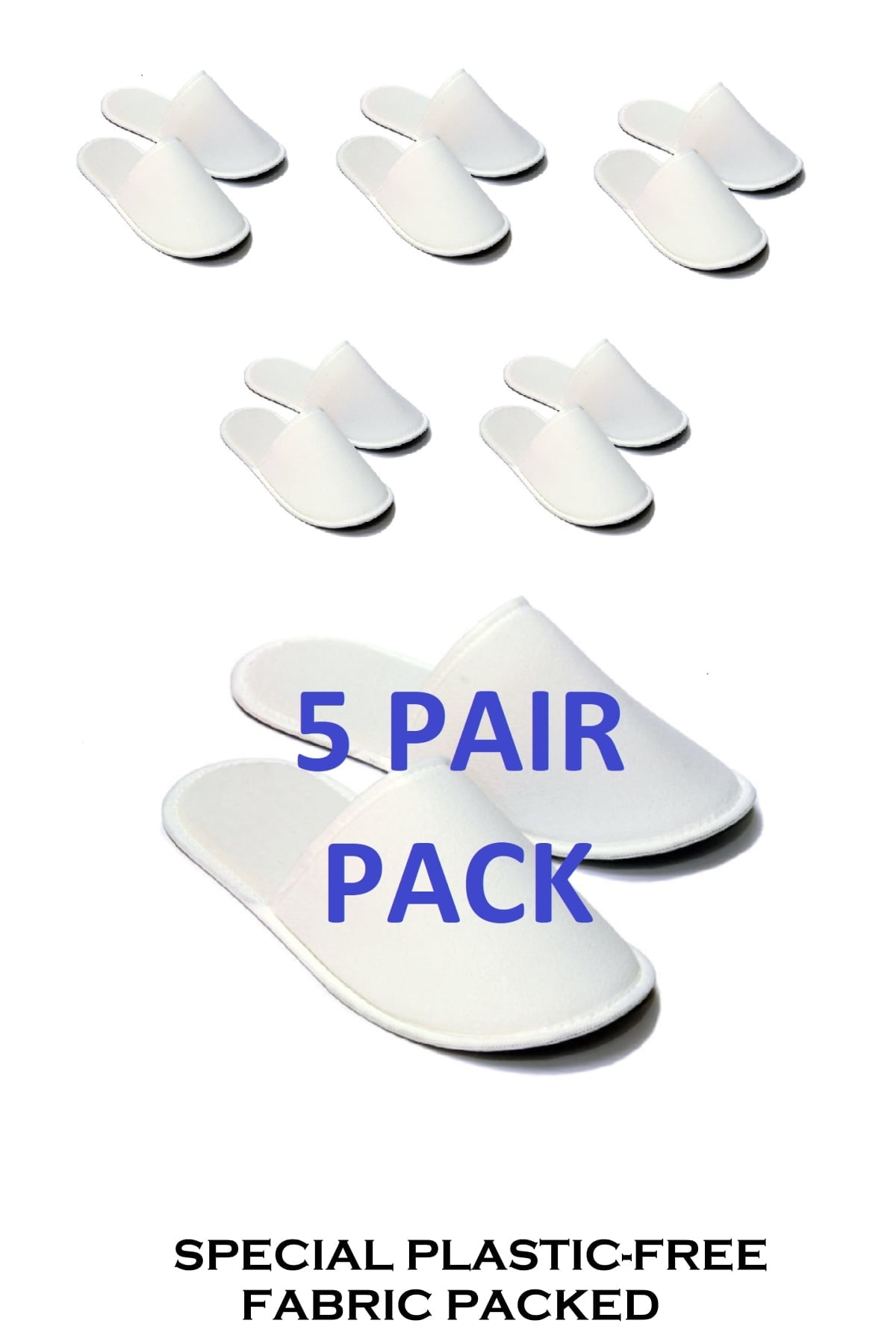 DISEN 5 Pairs Fabric Packed Terry Cotton Disposable Hotel Slippers for ...