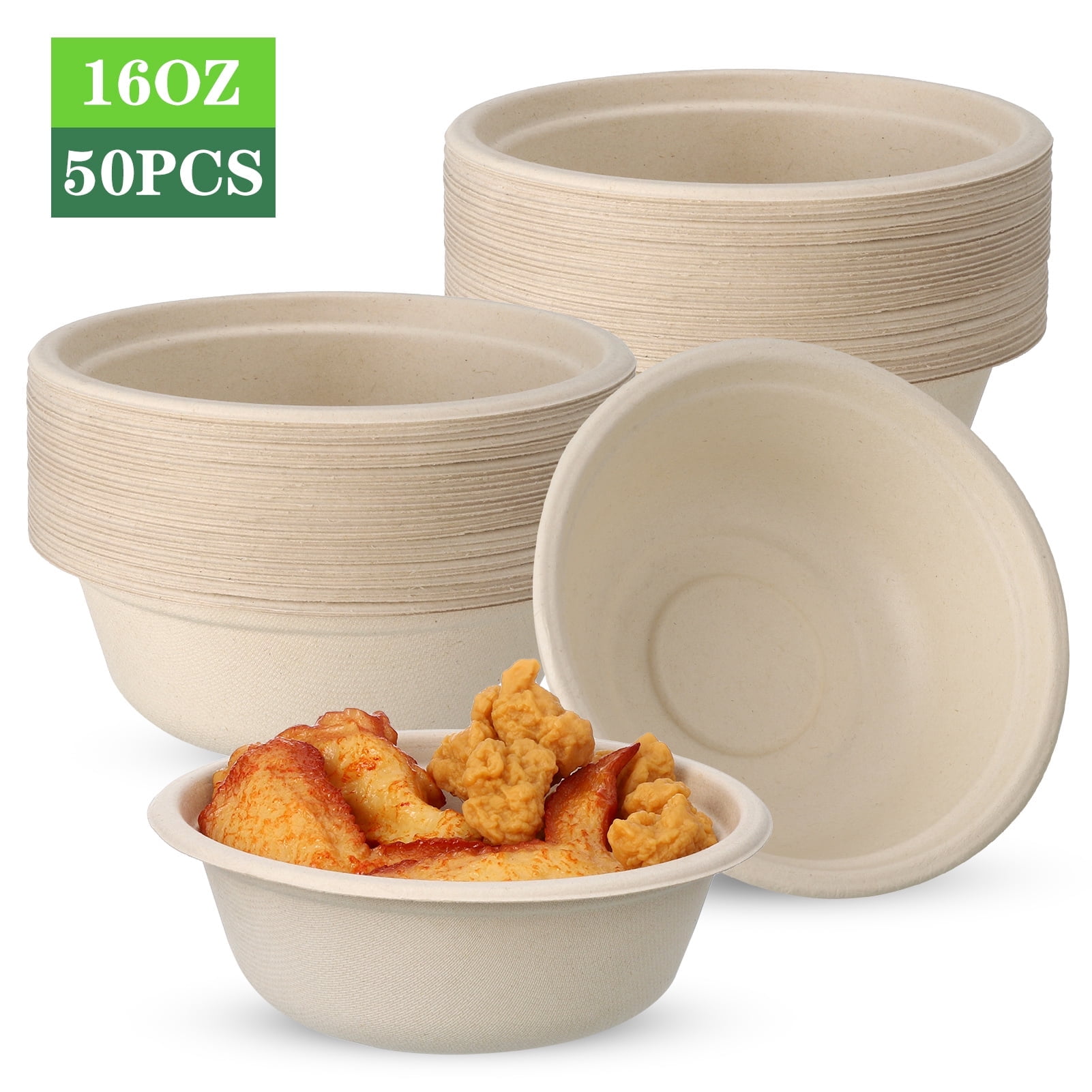DISEN 50 Pack 16 oz Disposable Paper Bowls 100% Compostable, Heavy-Duty ...
