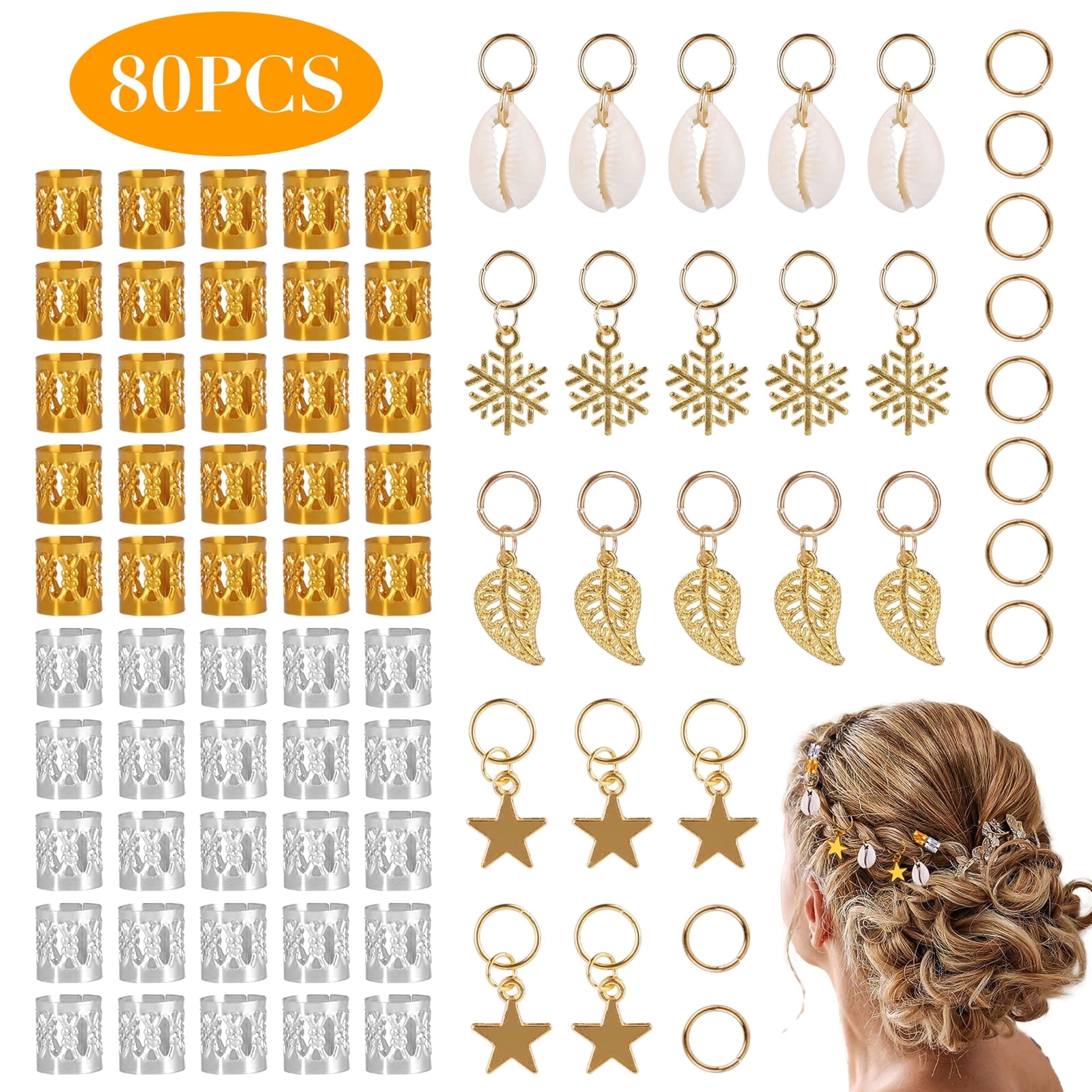 DISEN 80pcs Dreadlocks Beads Hair Jewelry for Women Braids, Adjustable ...
