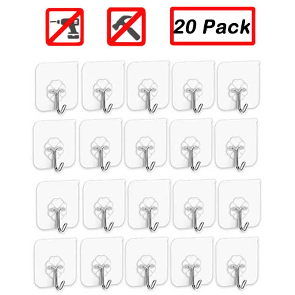 DISEN Adhesive Hooks Kitchen Wall Hooks- 20 Packs,Nail Free Sticky ...