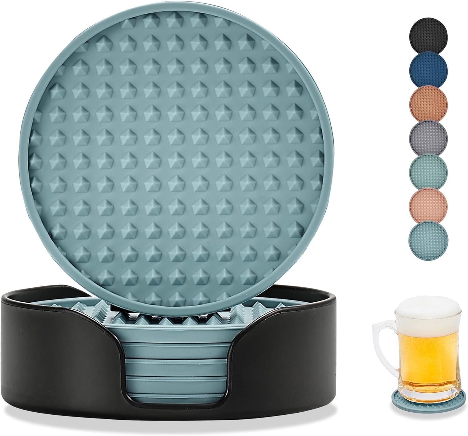 DISEN Coasters for Drinks, Silicone Coasters Set of 6 with ABS Holder ...