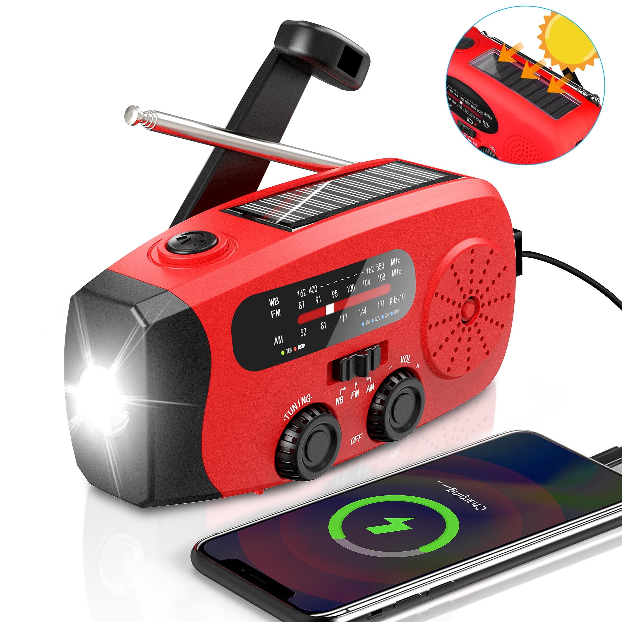 DISEN Emergency Radio, Solar Hand Crank Self-Powered Weather Radio with ...