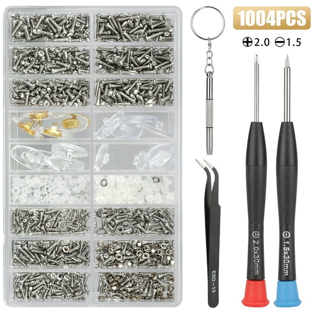 DISEN Eyeglass Repair Kit, Precision Glasses Screws and Nuts, Nose Pads ...