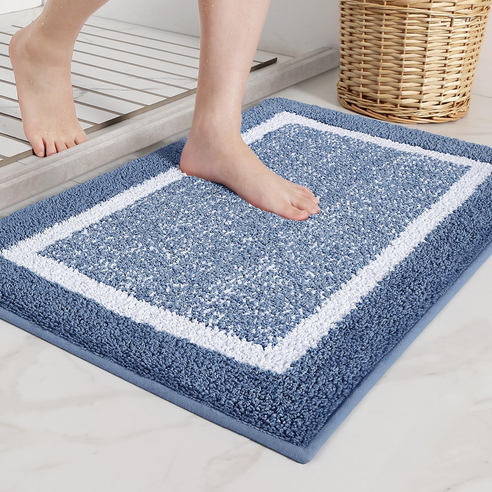 DISEN Light Blue Bathroom Rugs - Absorbent, Non Slip, Soft, Washable ...