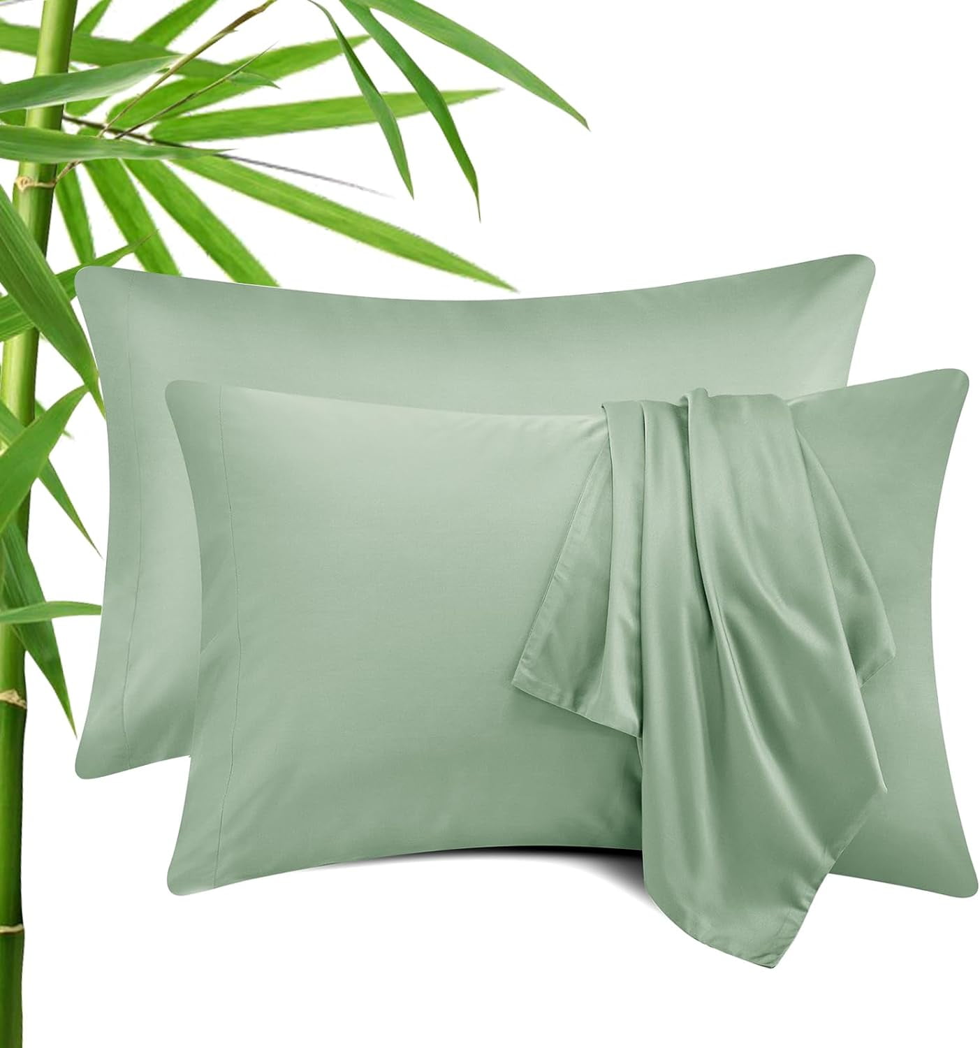 DISEN Light Green Pillow Cases Queen Size Set of 2, Rayon Derived from ...