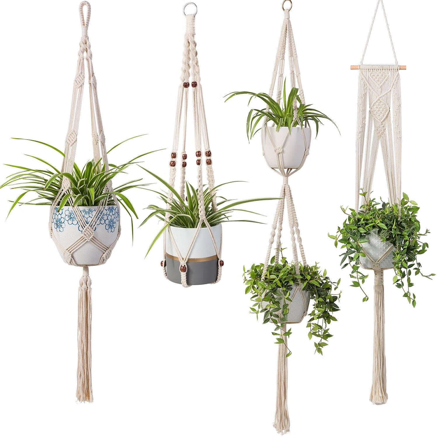 DISEN Plant Hangers - 4 Pack in Different Designs Handmade Indoor Wall ...