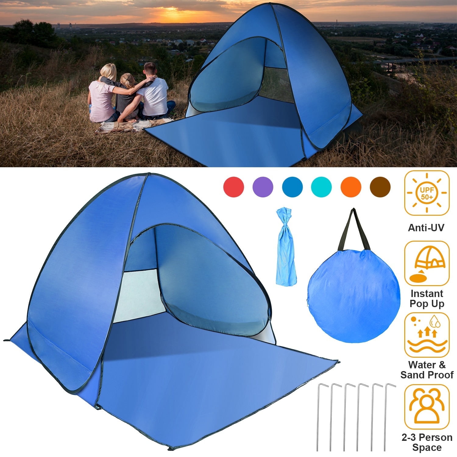 DISEN Portable UV Protection Beach Tent, Pop up Sun Shade Shelter ...