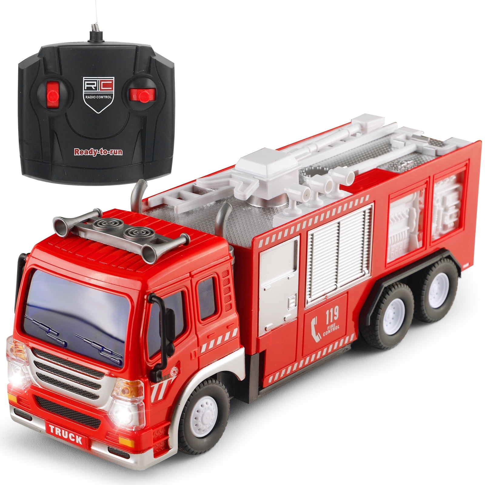 DISEN Remote Control Car Fire Truck RC Car Toys for Boys 3-6 Years with ...