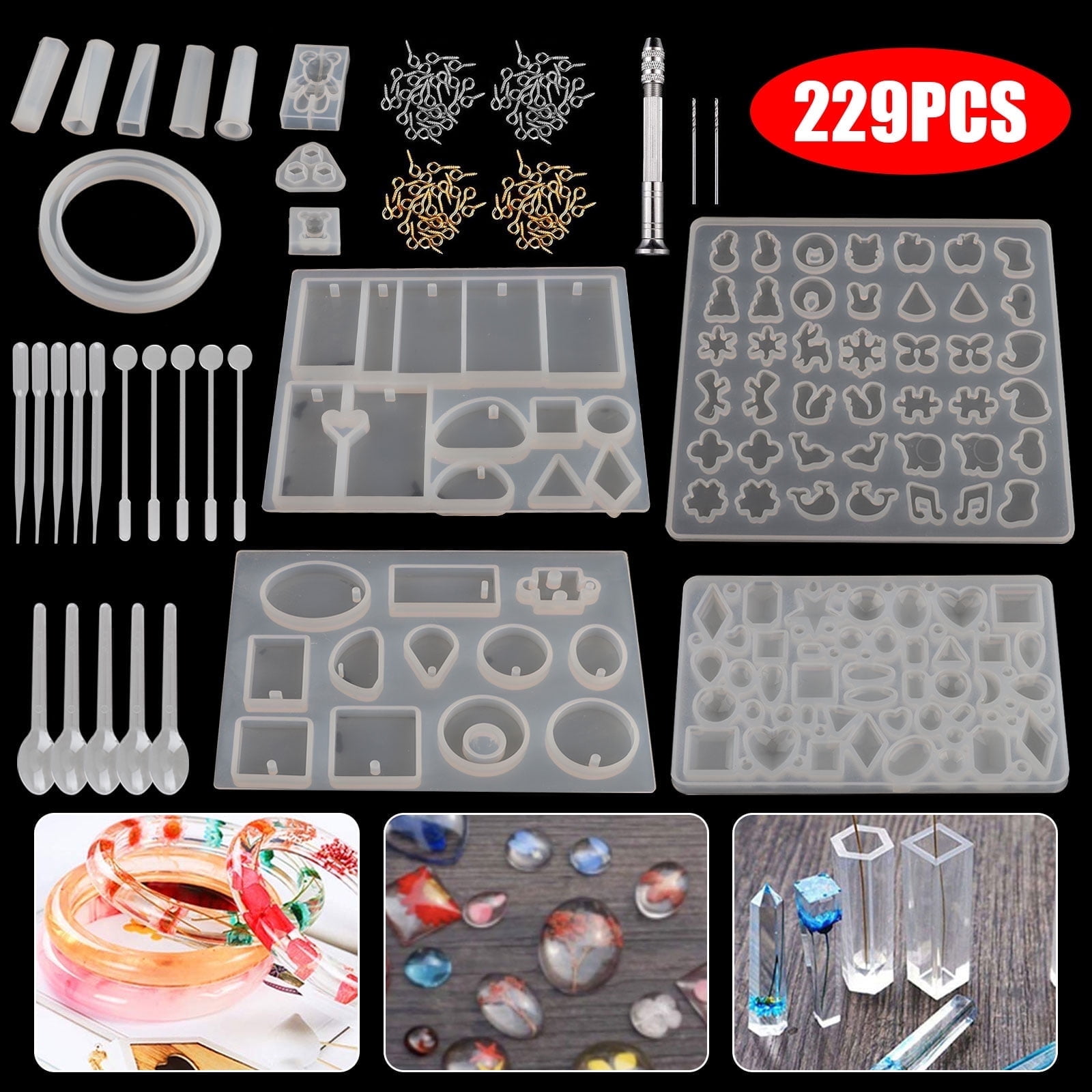 DISEN Resin Molds, 229pcs Silicone Resin Casting Molds and Tools Kit for DIY Jewelry Resin Craft ...