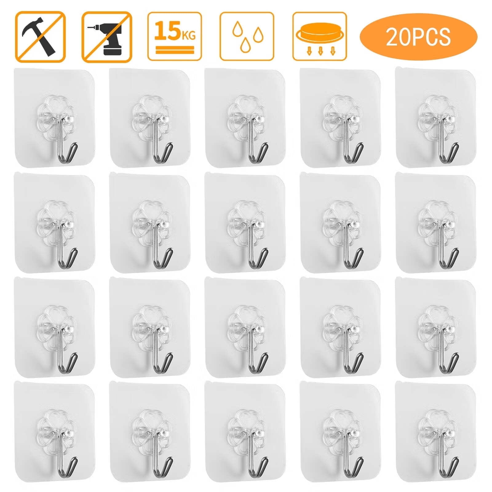 DISEN Self-Adhesive Wall Hooks Heavy Duty Reusable Hangers, Transparent ...