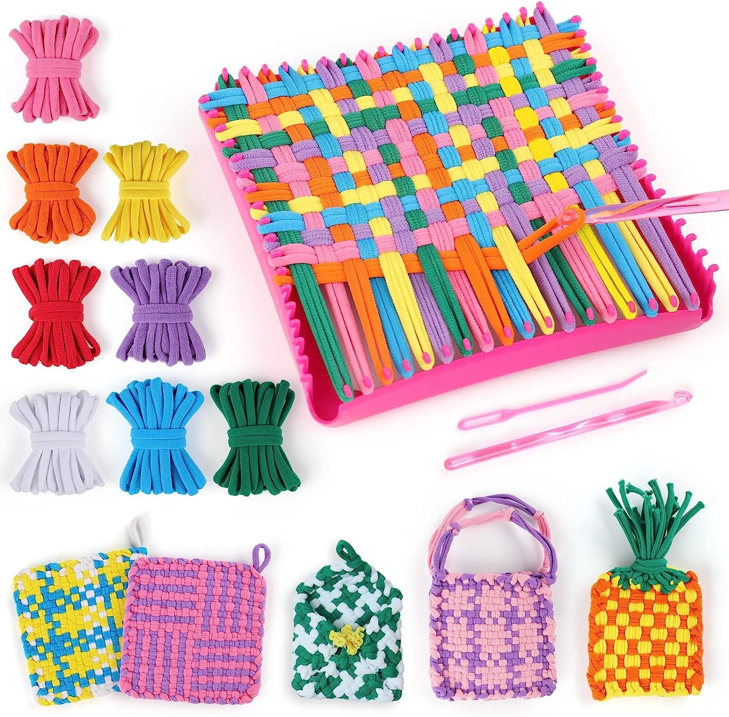 DISEN Weaving Loom Kit for Kids Crafts, 7" Pot Holder Loom Knitting ...