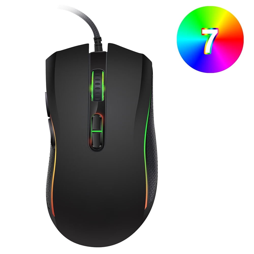 Disen Wired Gaming Mouse 3200dpi 7 Buttons 7 Color Led Optical Computer