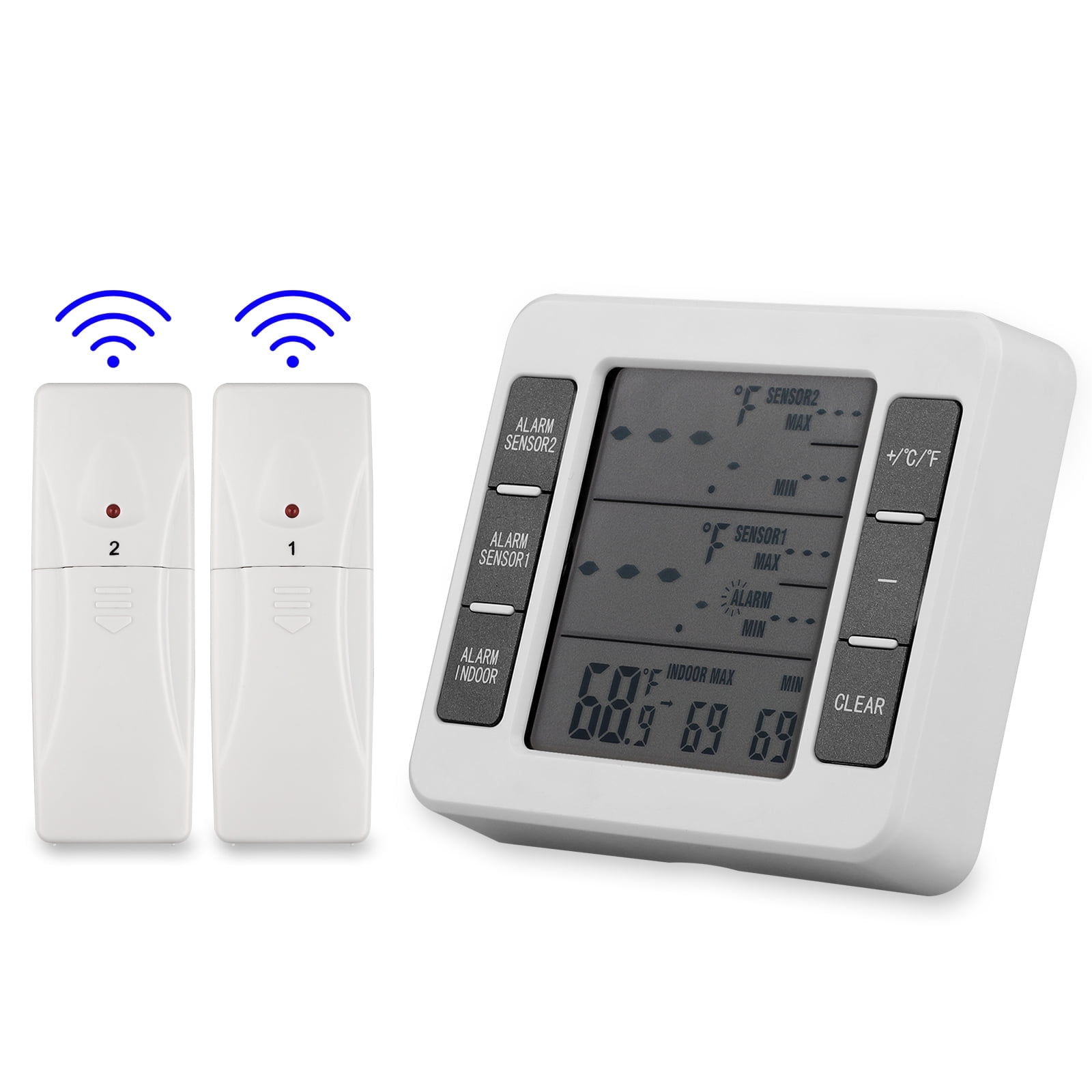 DISEN Wireless Digital Freezer Thermometer, 2pcs Wireless Sensors with ...