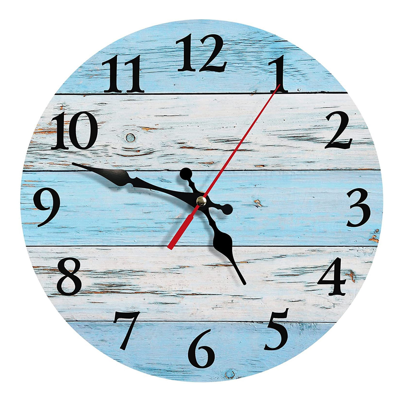 DISHAN Easy to Read Wall Clock Vintage Style Wooden Wall Clock with Large Black Numerals 10 Inch ...