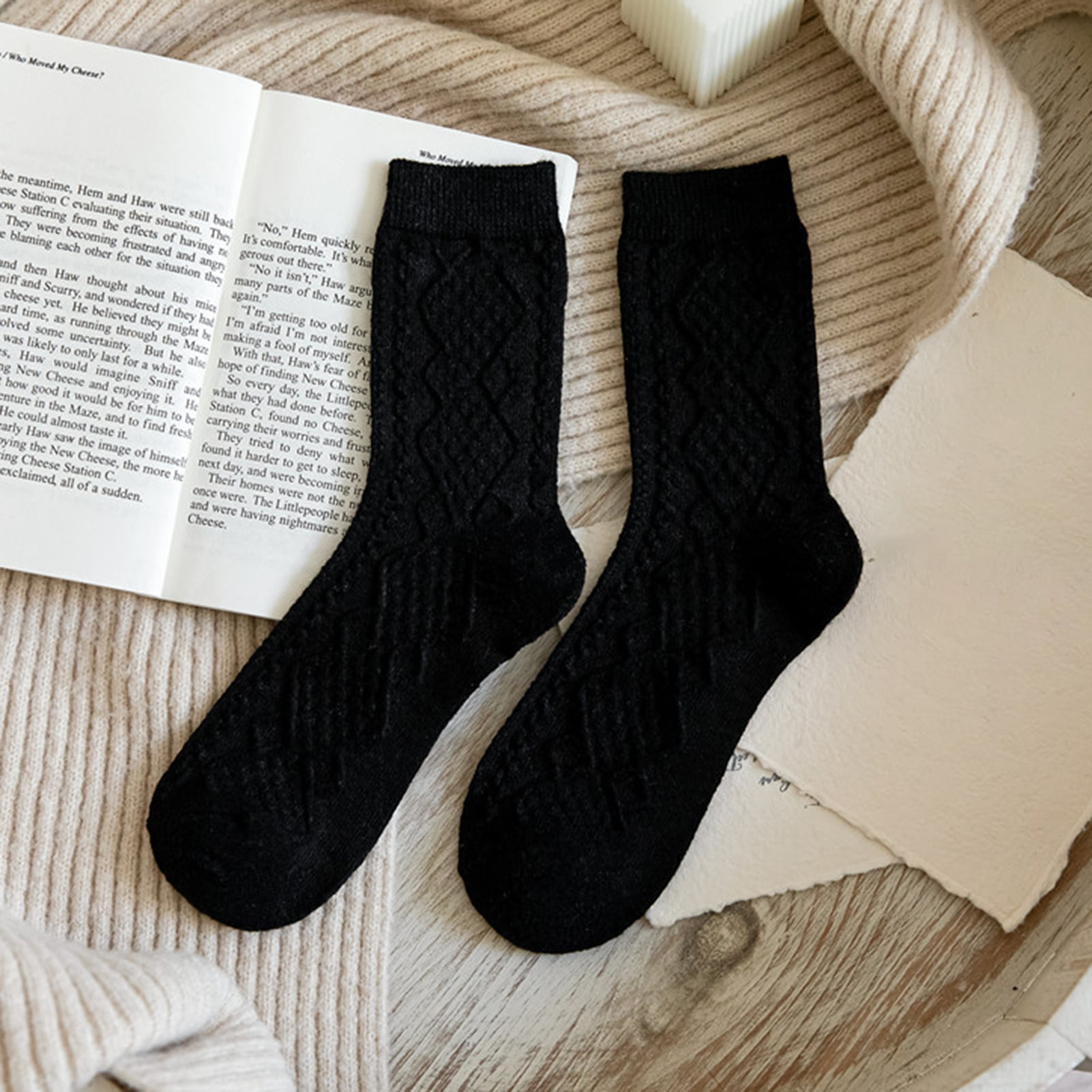 DISHAN Lady Socks 1 Pair Keep Warm Middle Tube Cozy Japanese Style Lady ...