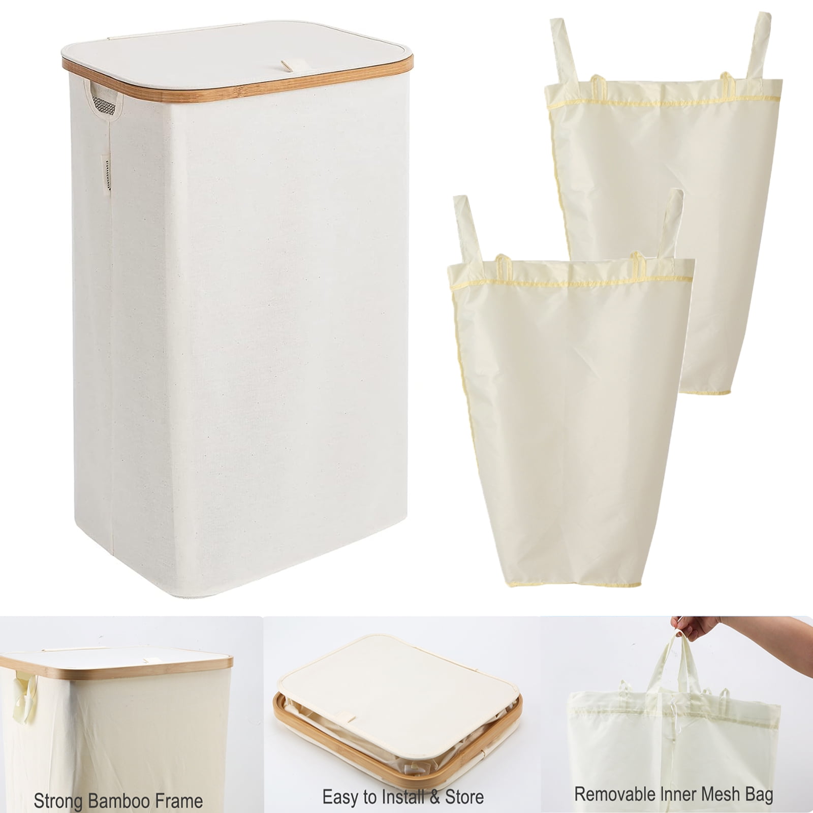 DISHUECO Portable Laundry Hamper with 2 Removable Bags, Beige - Walmart.com