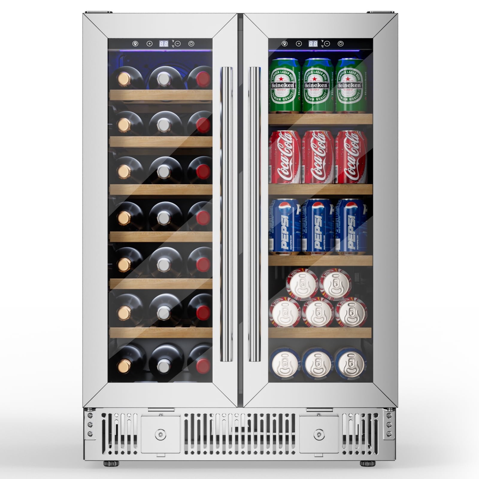DISHUP Wine Cooler Beverage Fridge, 24 Inch Dual Zone Wine Fridge with Glass Door&Lock, Built-in ...