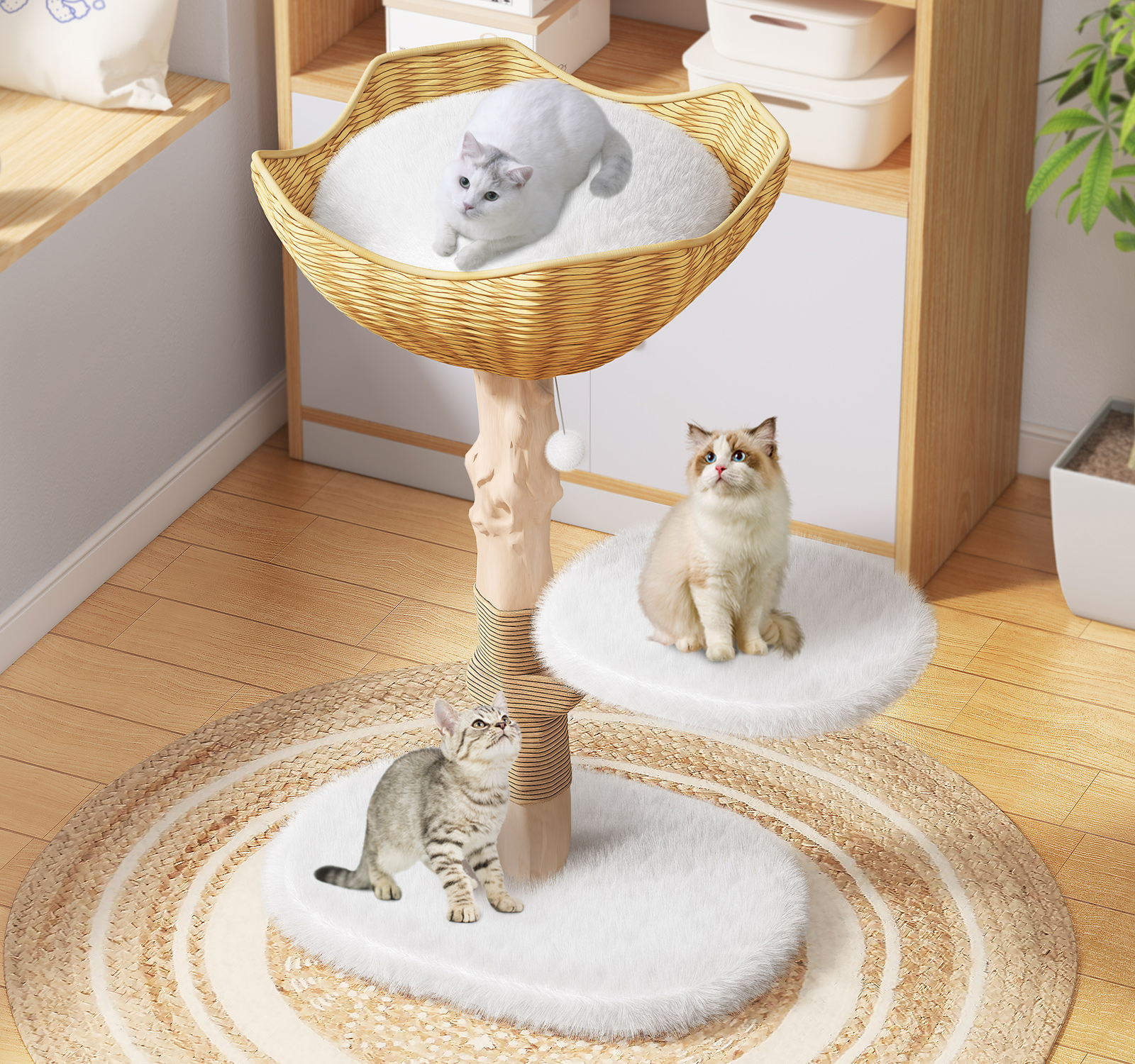 DISHUP 35"H Scratching Cat Tree for Indoor Cats,with Spacious Cat Condo,Soft Plush Platform ...