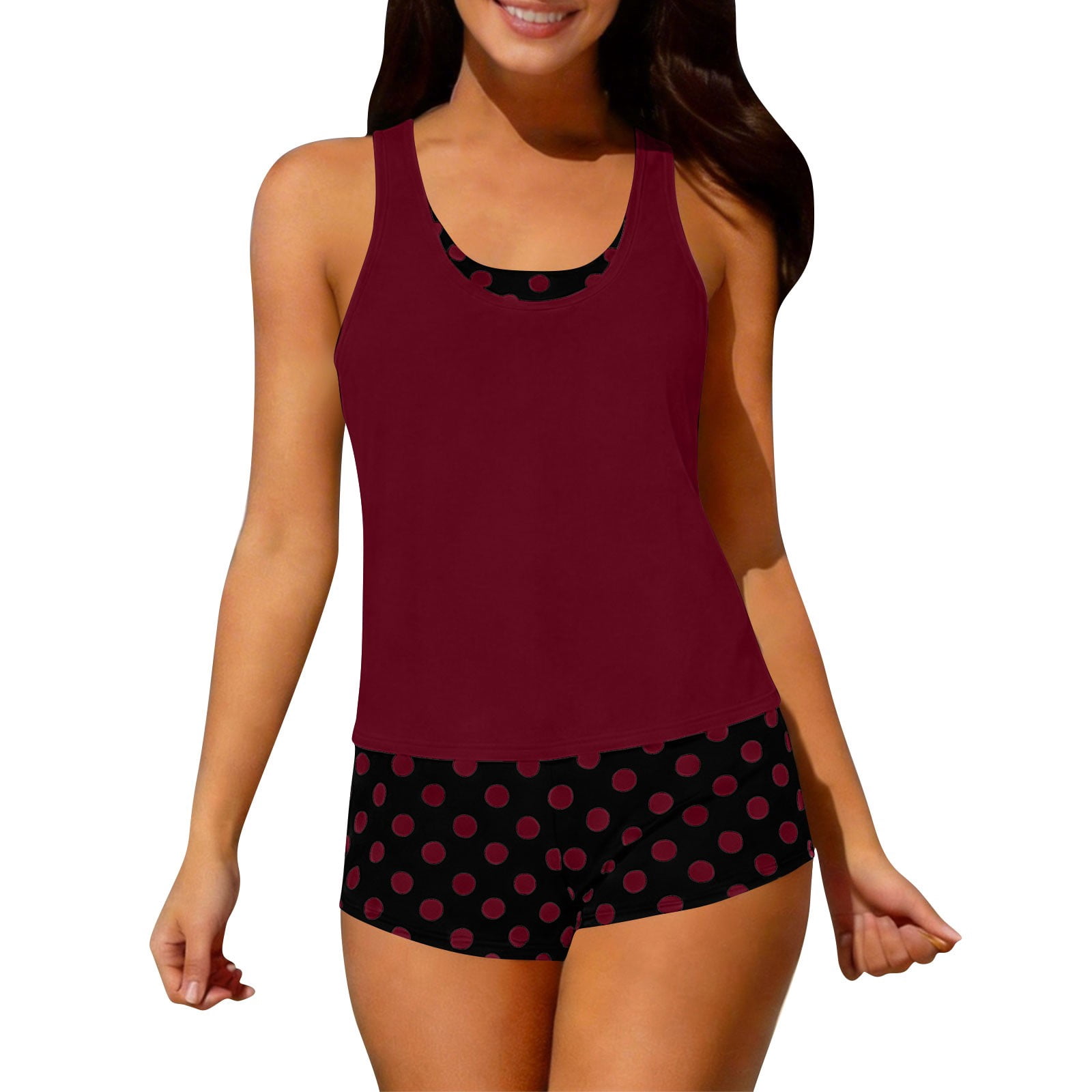 DISKEBUISS Tankni Bathing Suit for Women Fashion Sleeveless Crew Neck 3 ...