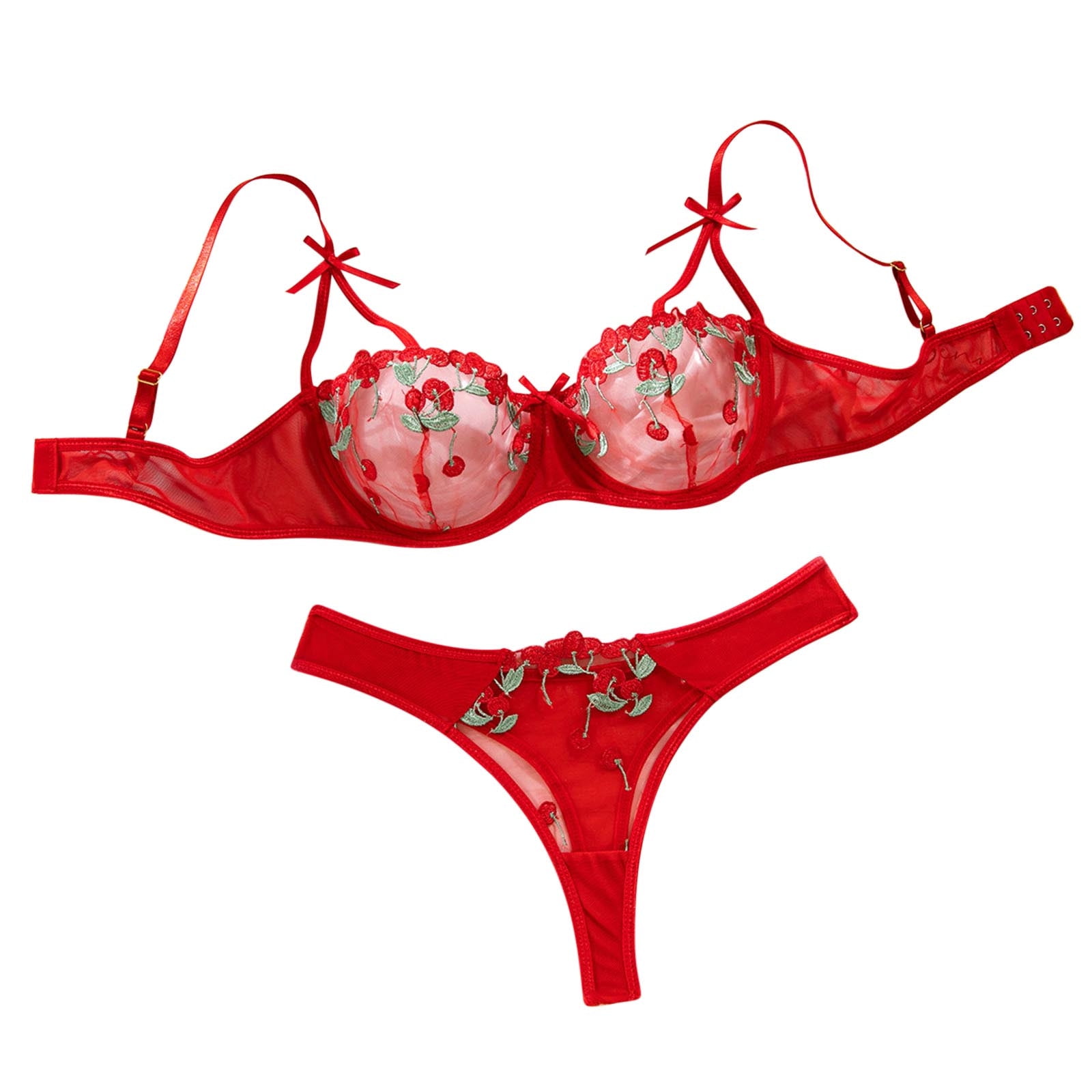 DISKEBUISS Women Lingerie Elegant Bra Sets Embroidered Sheer Thin Bow ...