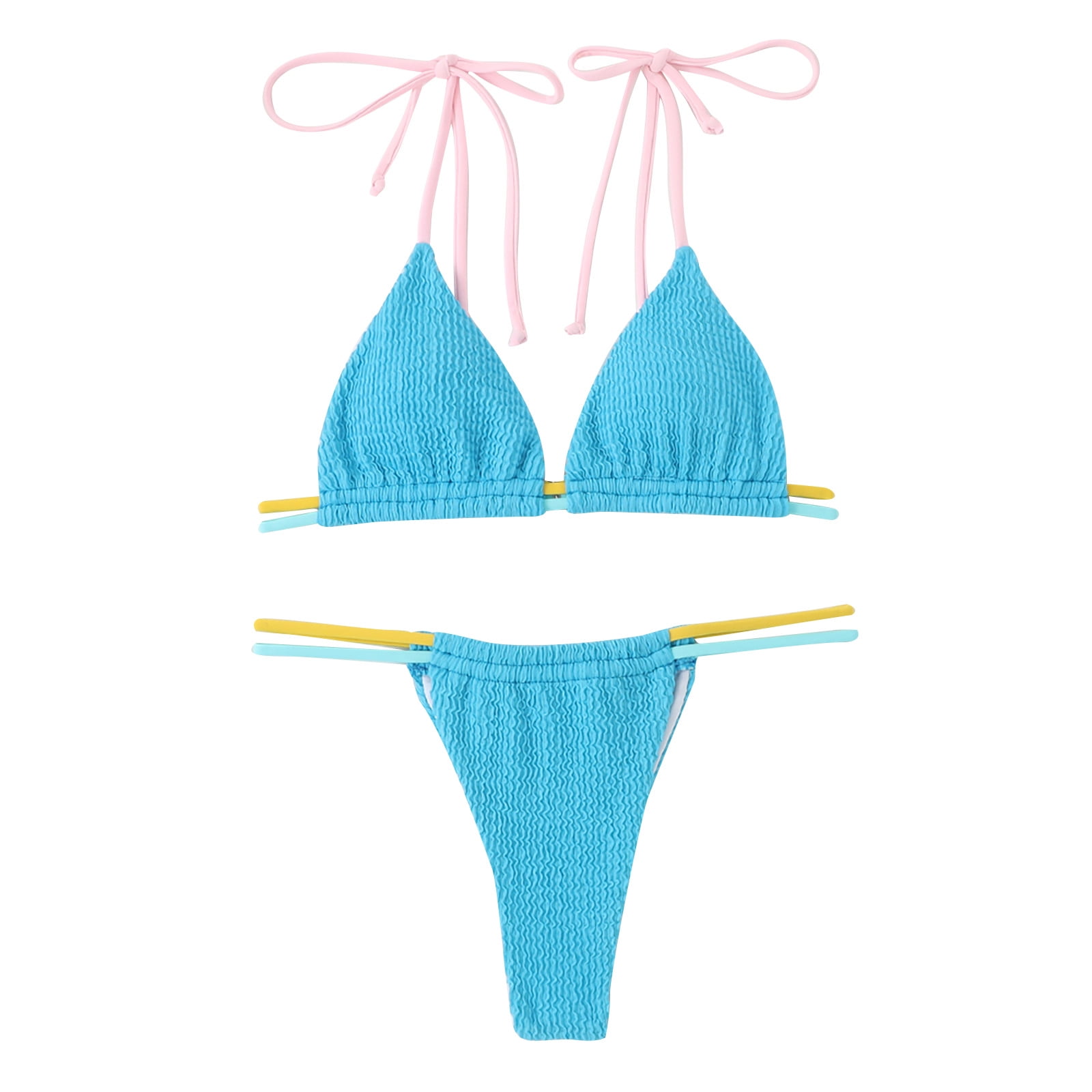 DISKEBUISS Women's Halter Bikini Bathing Suit Sexy Triangle Tie Knot ...
