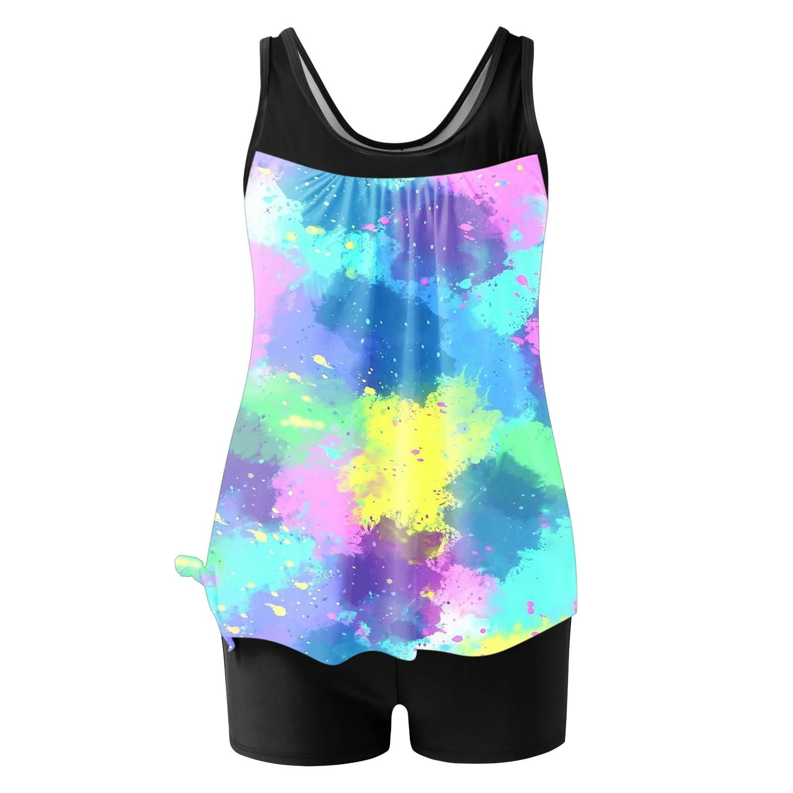 DISKEBUISS Women's Swimsuit High Waisted Print Modest Summer Flattering ...