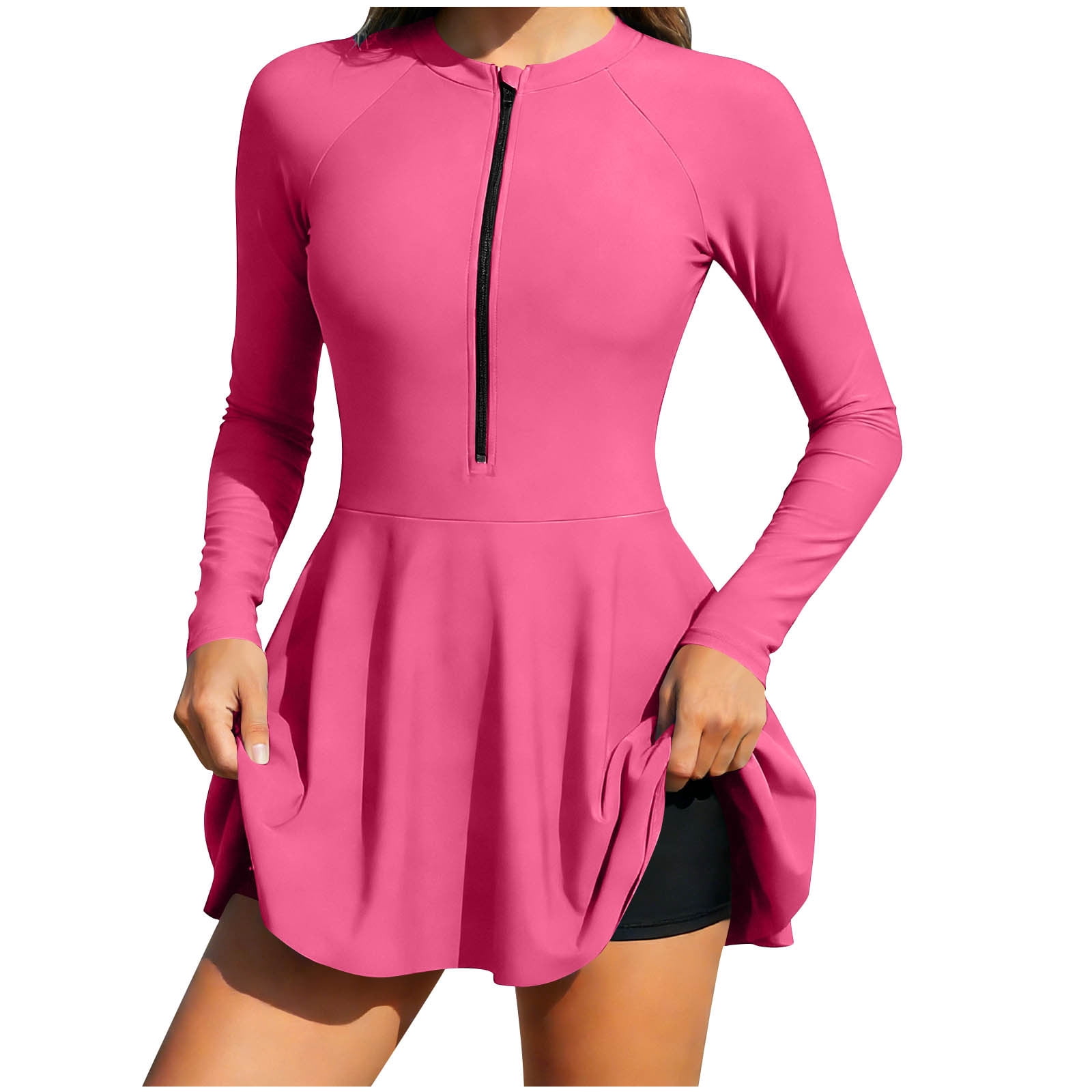 DISKEBUISS Women's Tankini Swim Suits Split Neck Half Zipper Long ...