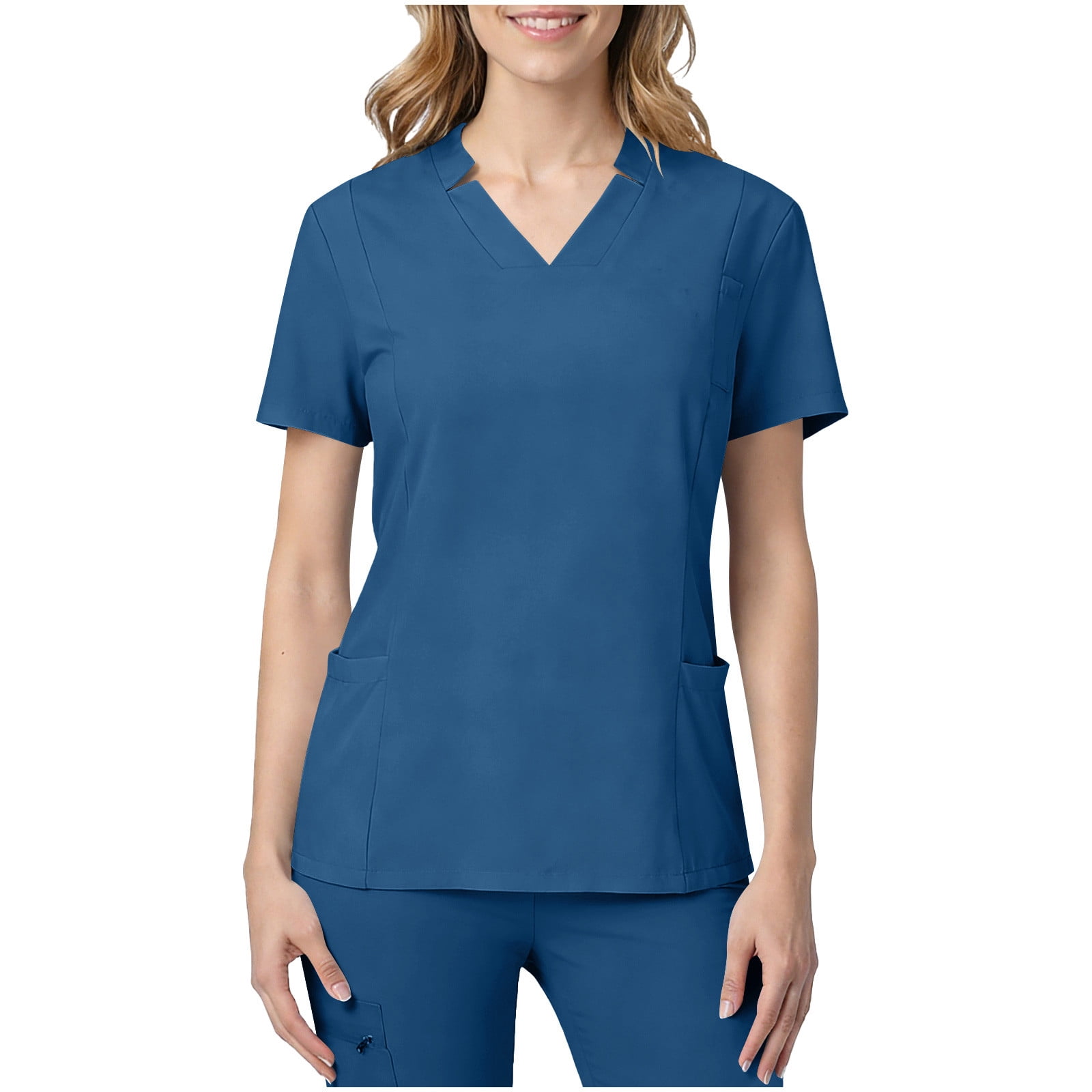 DISKEBUISS Women's nurse Top - Short Sleeve V-Neck Two Pocket Medical ...