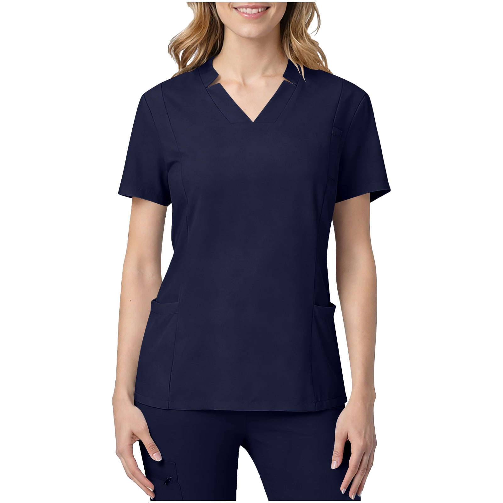 DISKEBUISS Women's nurse Top - Short Sleeve V-Neck Two Pocket Medical ...