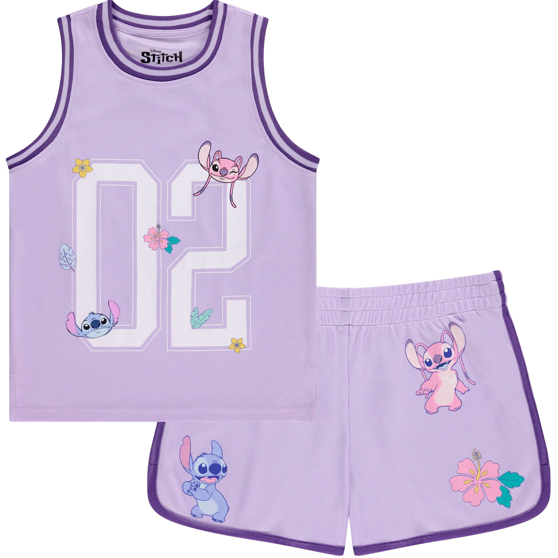 DISNEY Girls Lilo and Stitch Basketball Jersey Shirt and Shorts Set ...