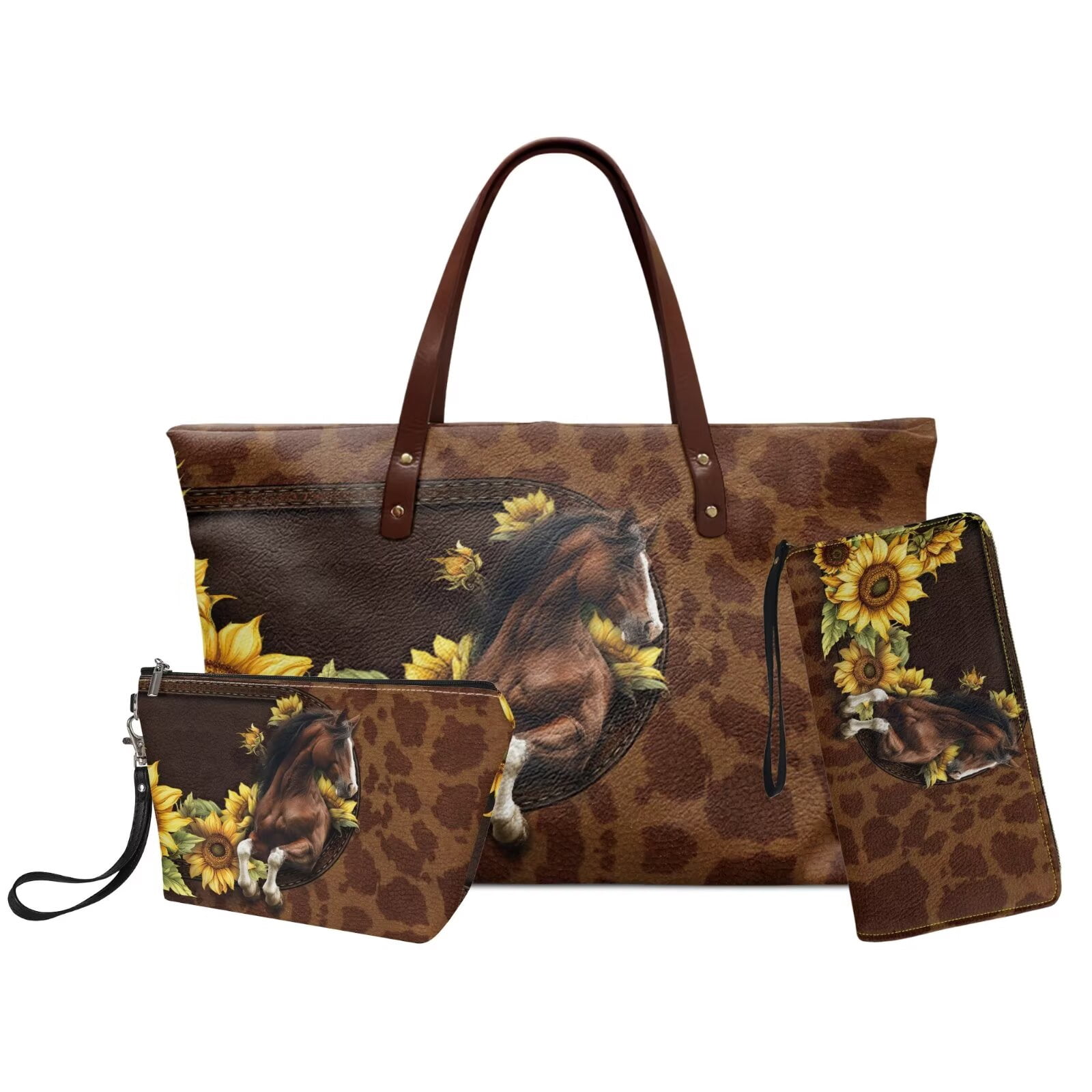 DISNIMO 3 Pack Women's Handbags Set Horse Sunflower Print Tote Bag with ...