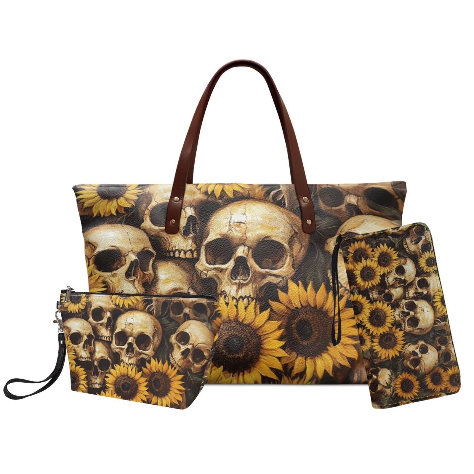 DISNIMO 3 Pack Women's Handbags Set Skull Sunflower Print Top Handle ...