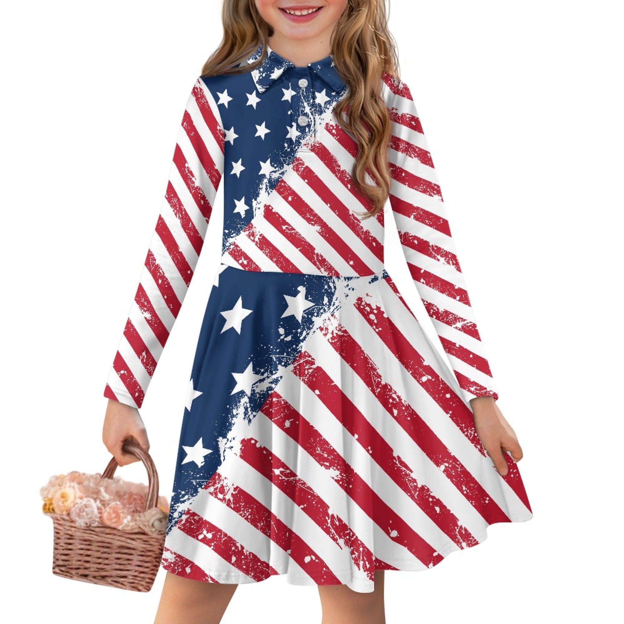 DISNIMO American Flag Dress for Girls Star Dresses for Girls 13-14 Fall Swing Dress Teen Girl ...