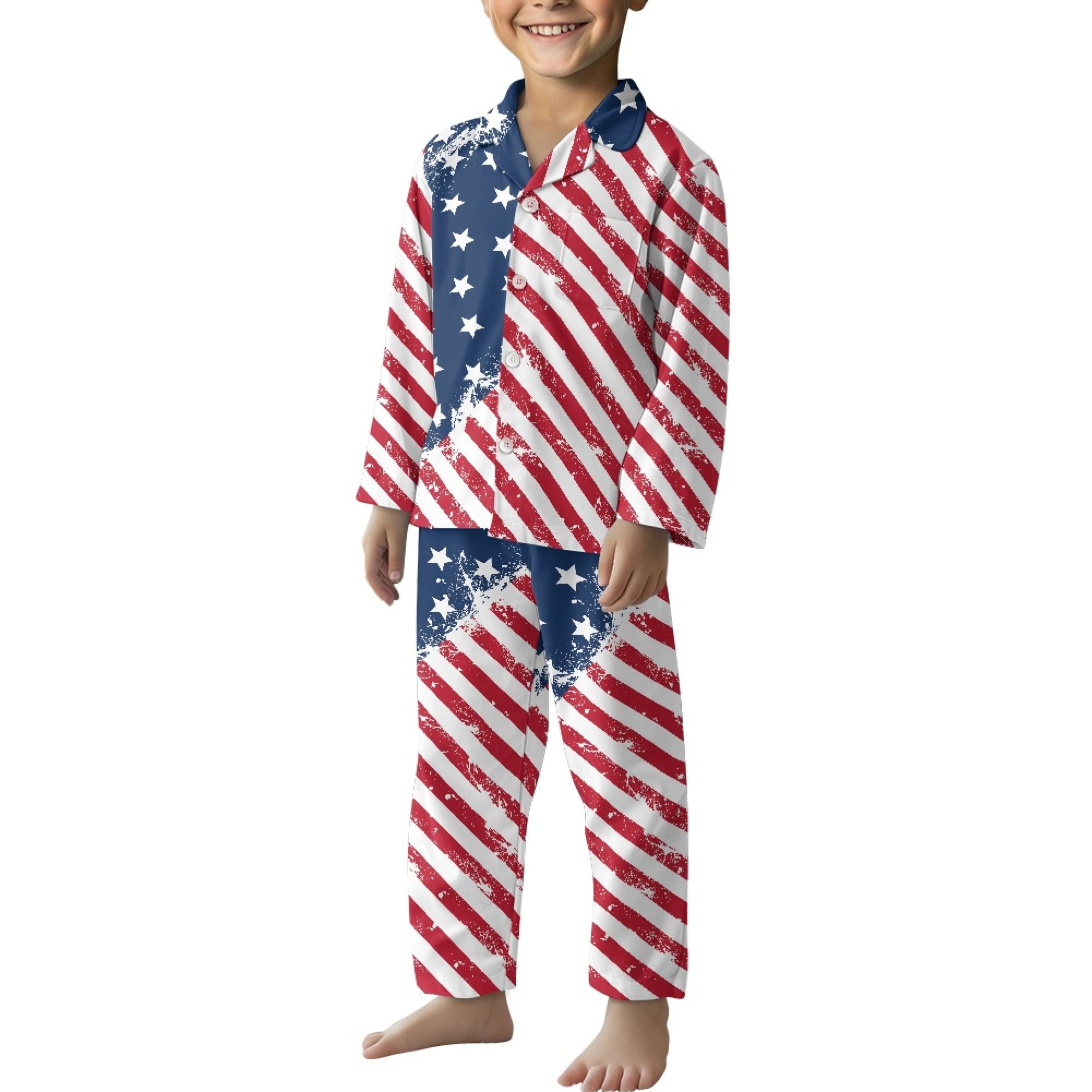 DISNIMO American Flag Pajama Kids Boys Pajamas Long Sleeve Pjs for Boys ...
