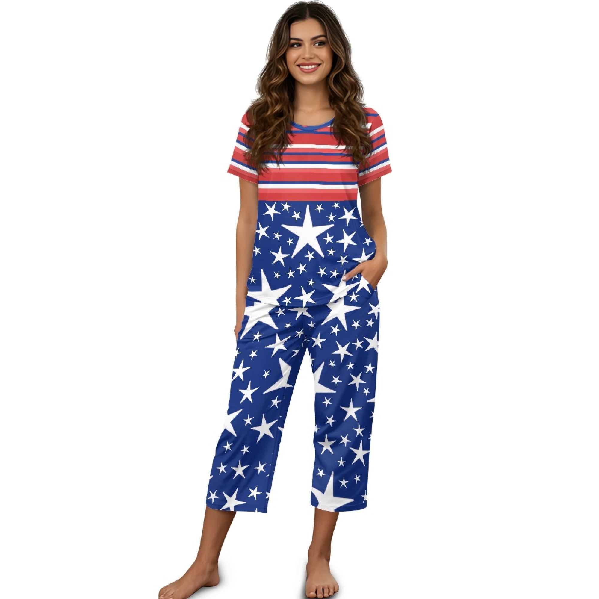 DISNIMO American Flag Printed Women's Pajama Sets Soft Sleepwear Summer ...