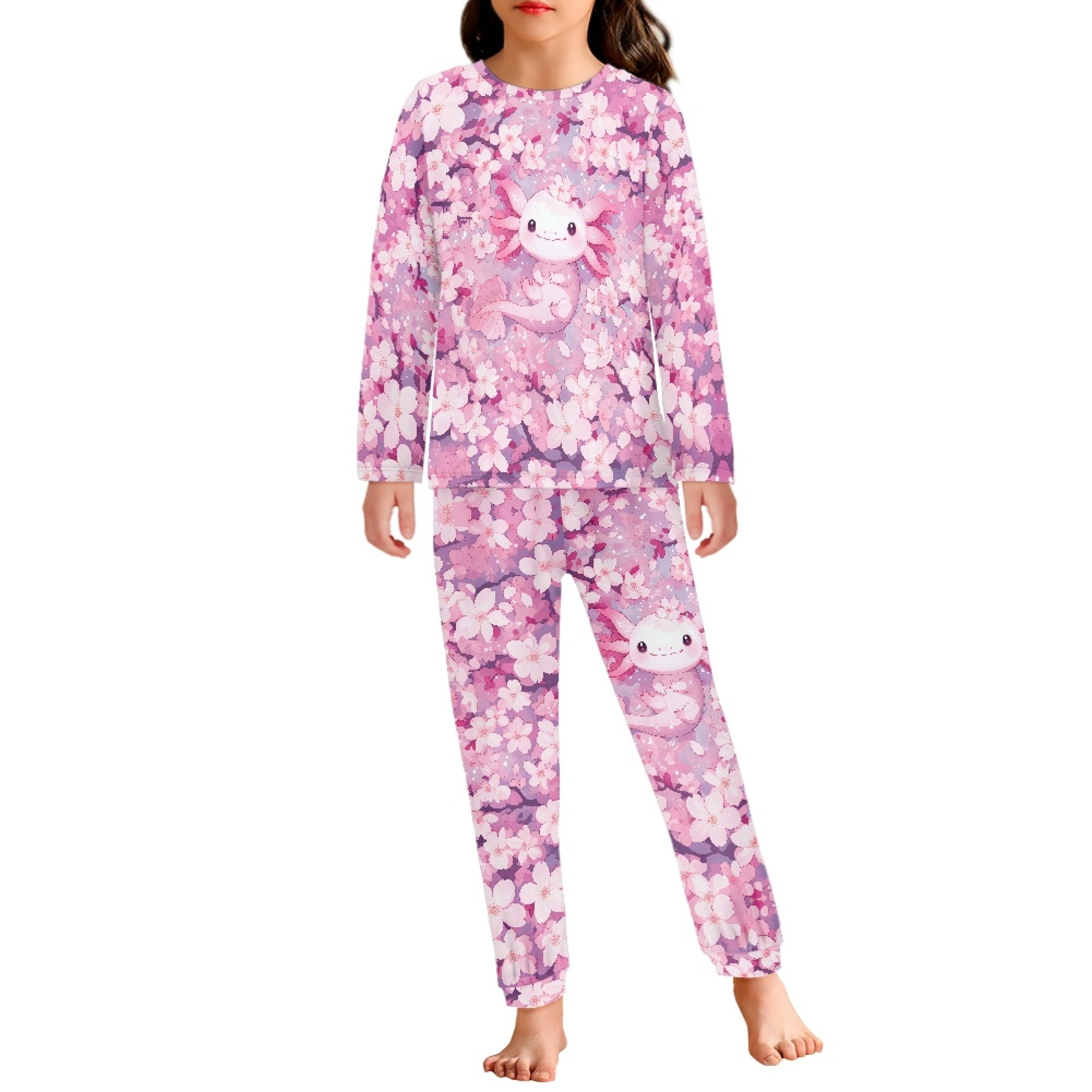 DISNIMO Axolotl Cherry Blossom Pajama Set for Girls Pajamas Sets Kids ...