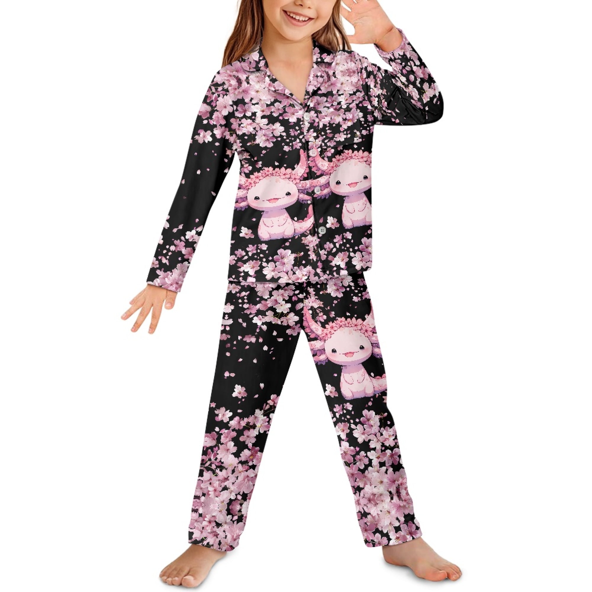 DISNIMO Axolotl Cherry Blossom Pajamas Girls 5-6 Pajama Set for Kids ...